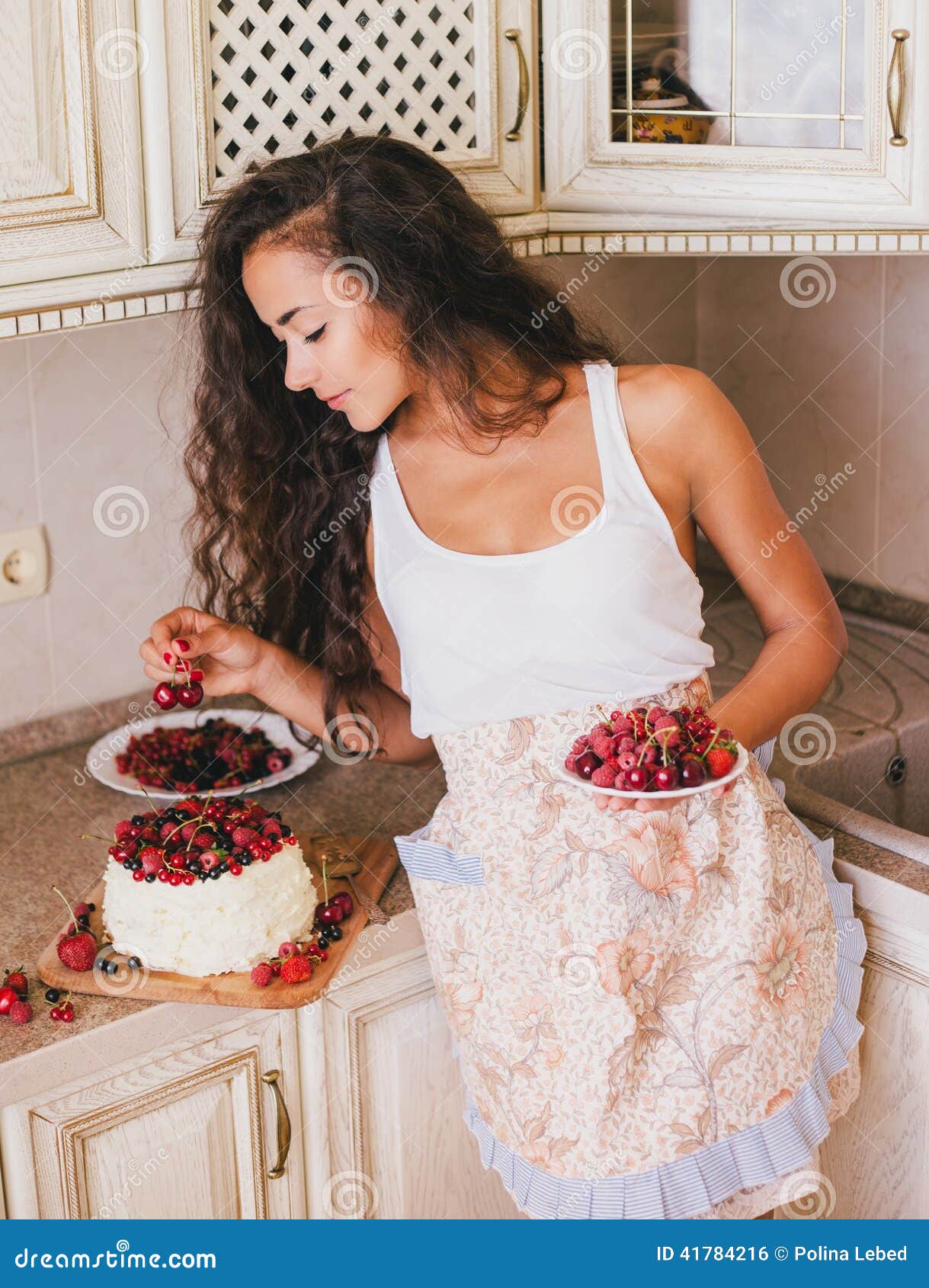 Young Beautiful Woman Making Cake at the Kitchen Stock Photo - Image of ...