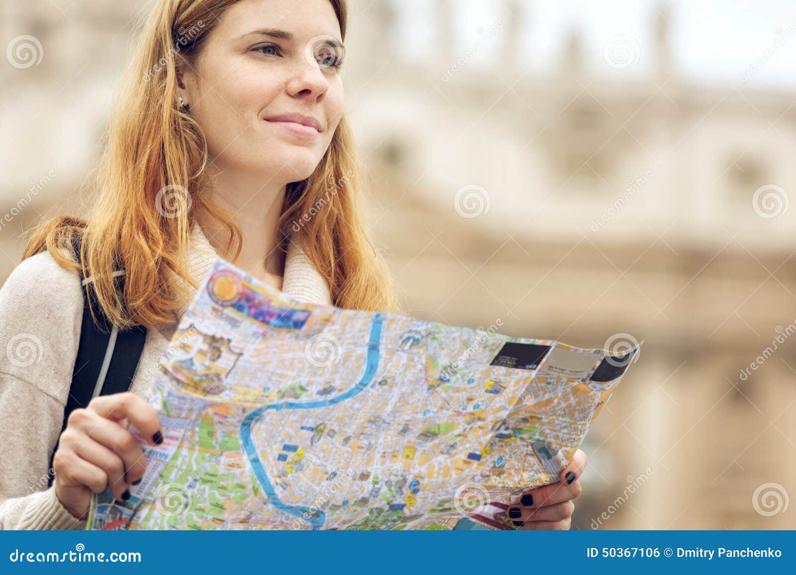 Young Beautiful Woman with Map. Stock Photo - Image of toned, lost ...