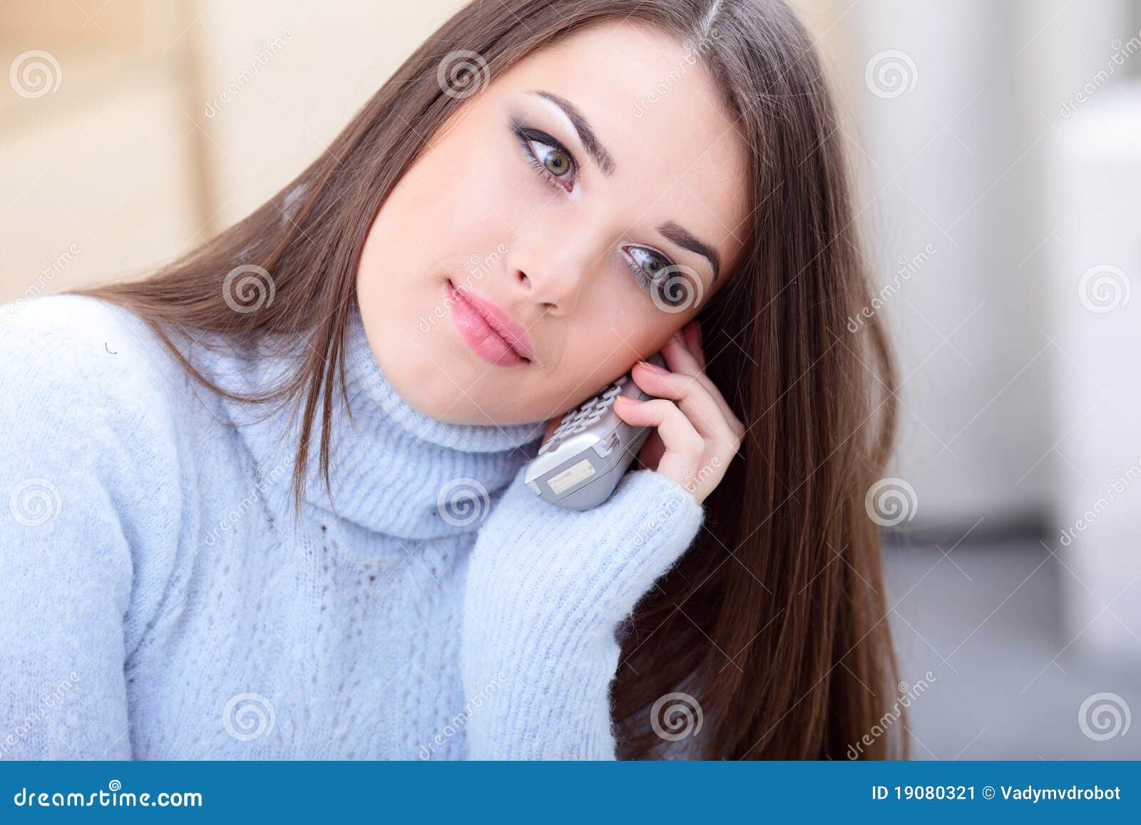 Young Beautiful Woman on Phone at Home Stock Image - Image of female ...