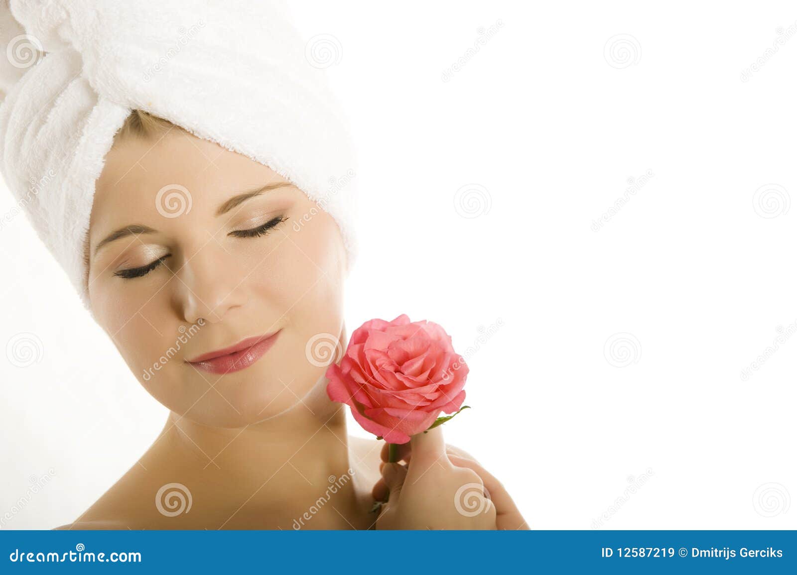 Young Beautiful Woman with Pink Rose Stock Image - Image of close ...