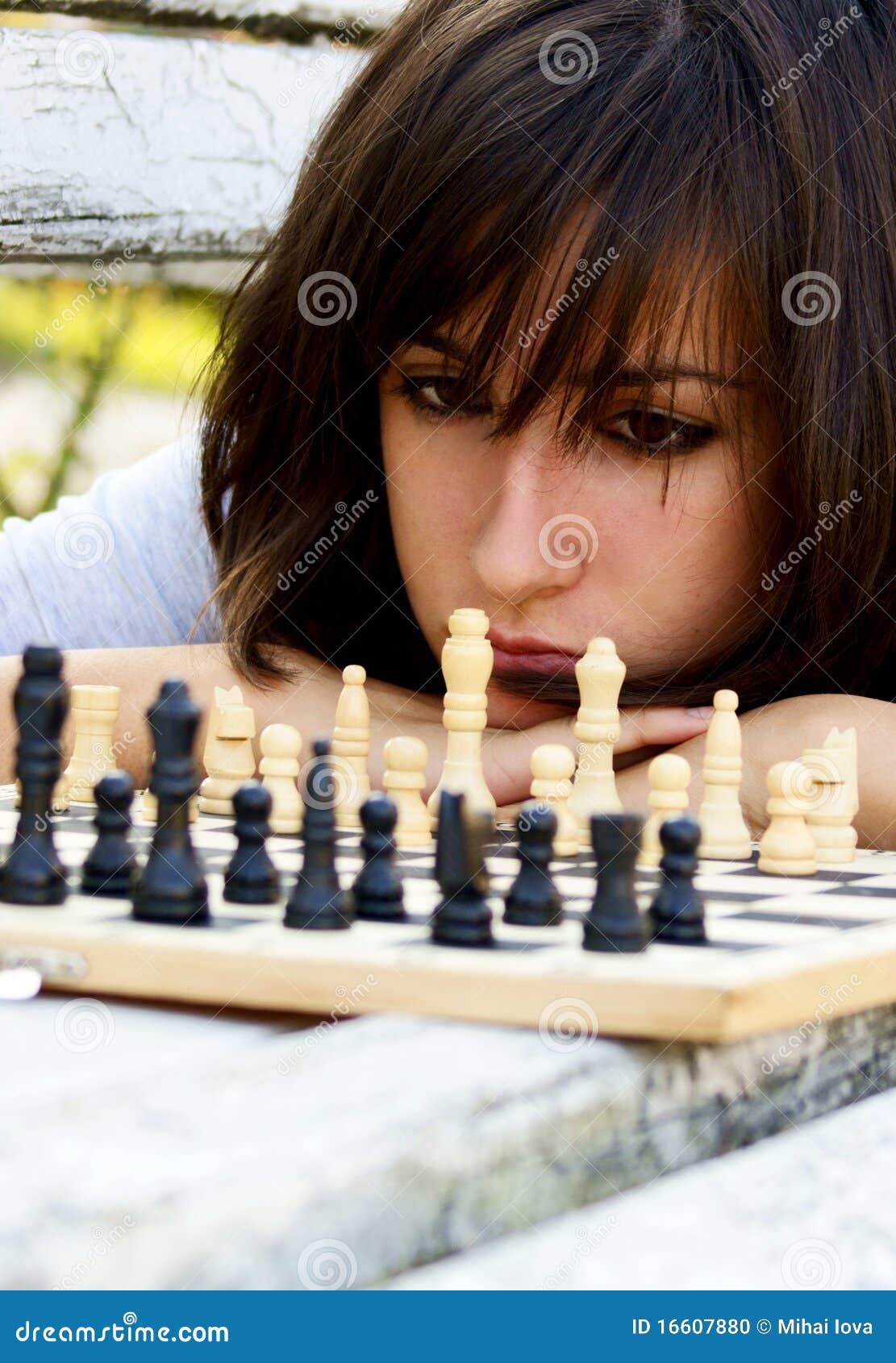 Young Beautiful Woman Playing Chess Stock Photo - Image of chess ...