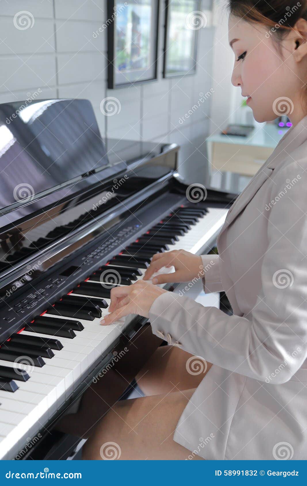 Young Beautiful Woman Playing on Piano Stock Photo - Image of classic ...