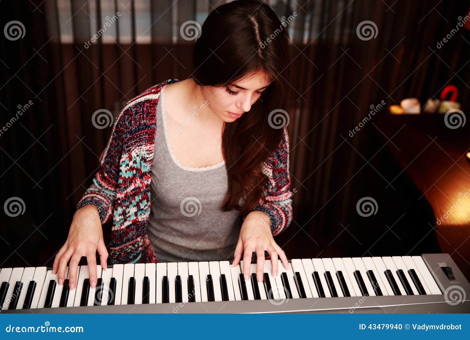 Young Beautiful Woman Playing on Piano Stock Photo - Image of modern ...