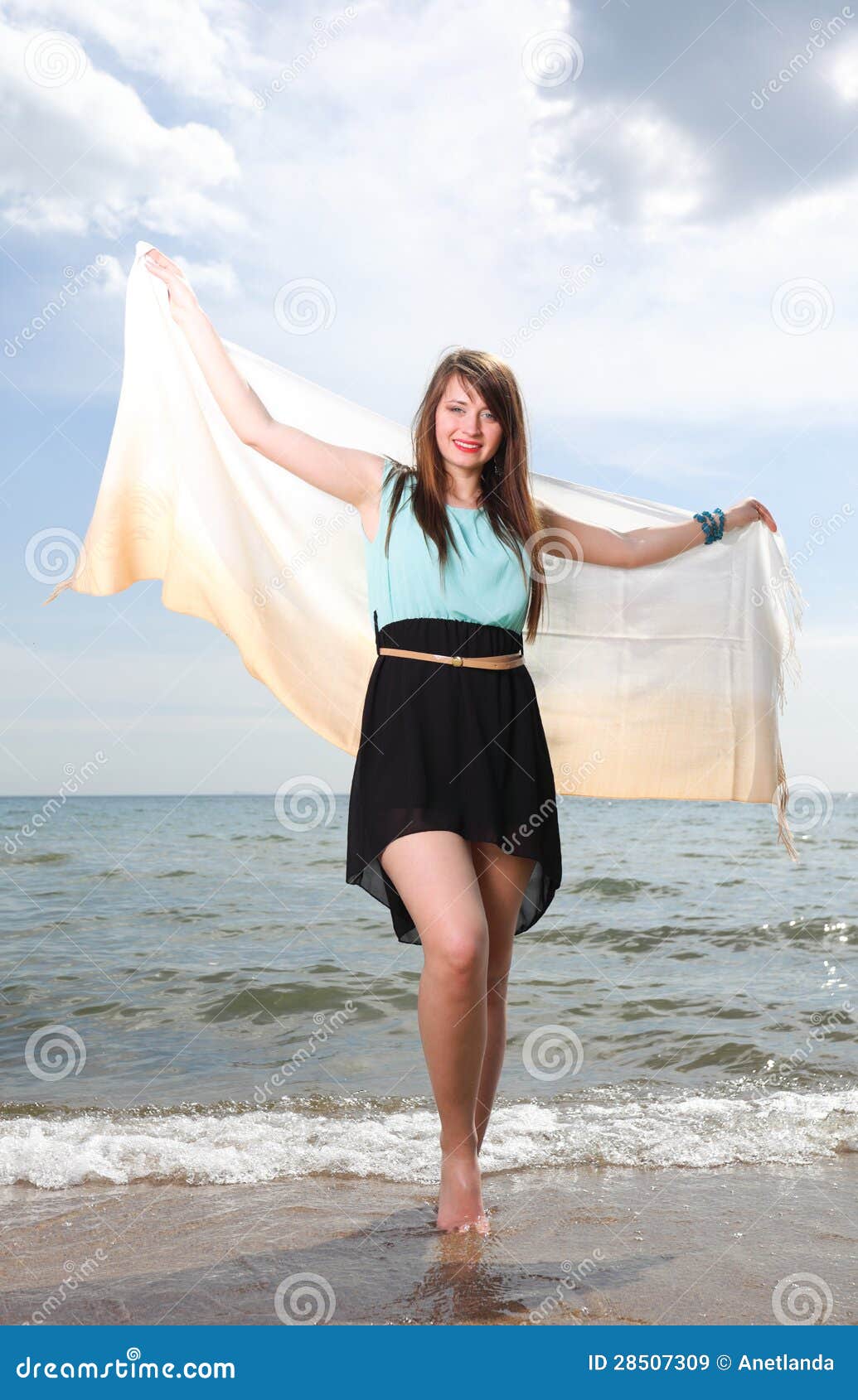 Young Beautiful Woman Portrait on the Beach Stock Image - Image of blue ...