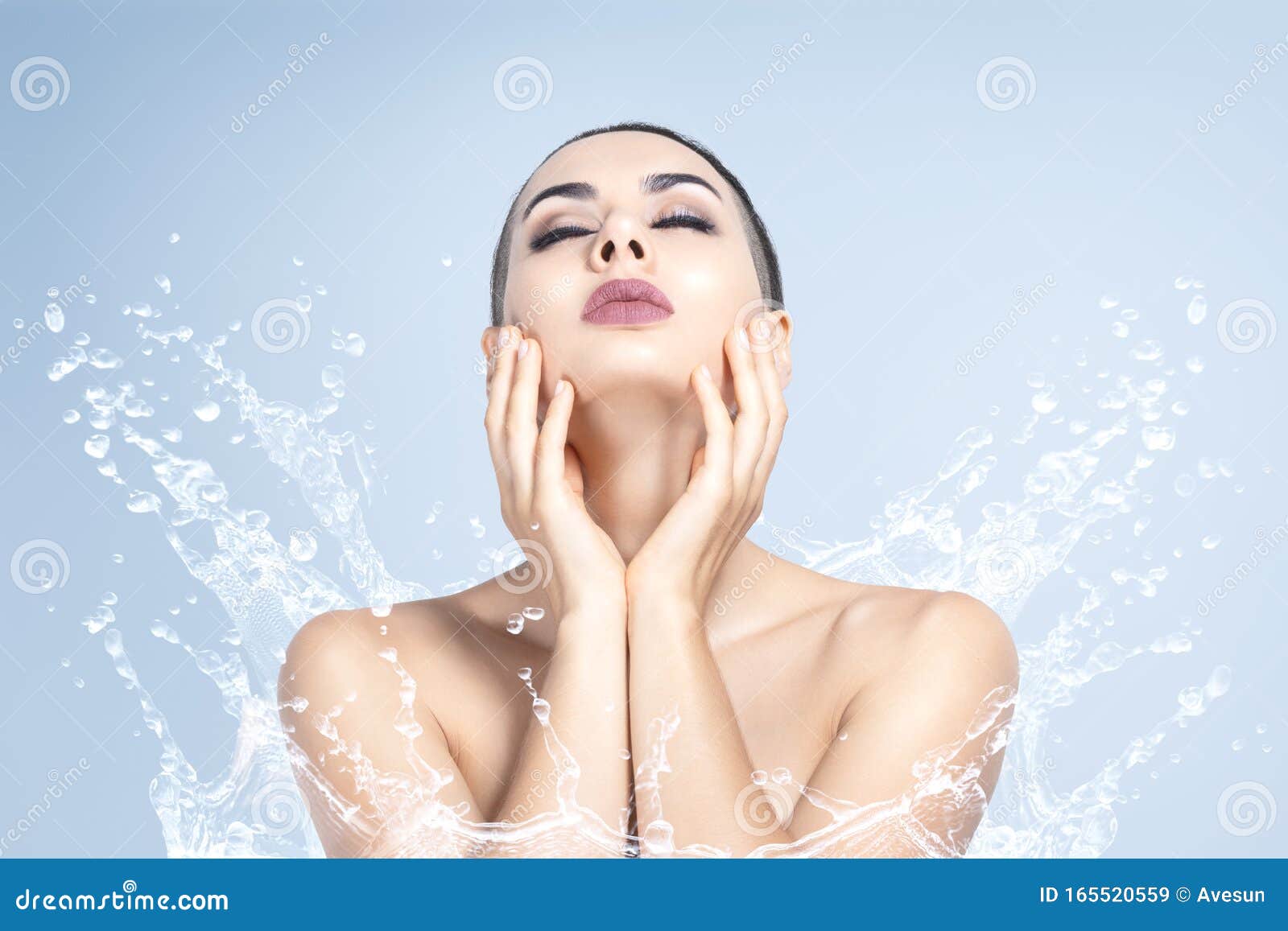 Young Beautiful Woman Portrait With Water Splash Stock Image Image Of