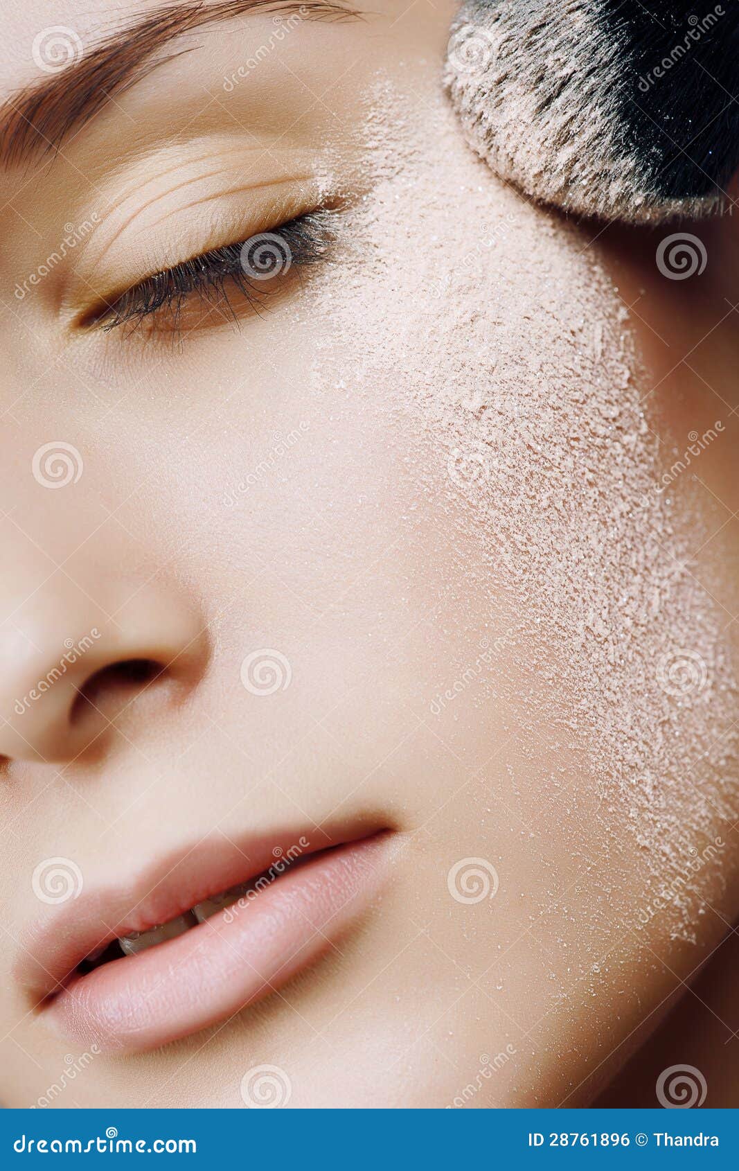 Young Beautiful Woman with a Powder on the Face Stock Photo - Image of ...