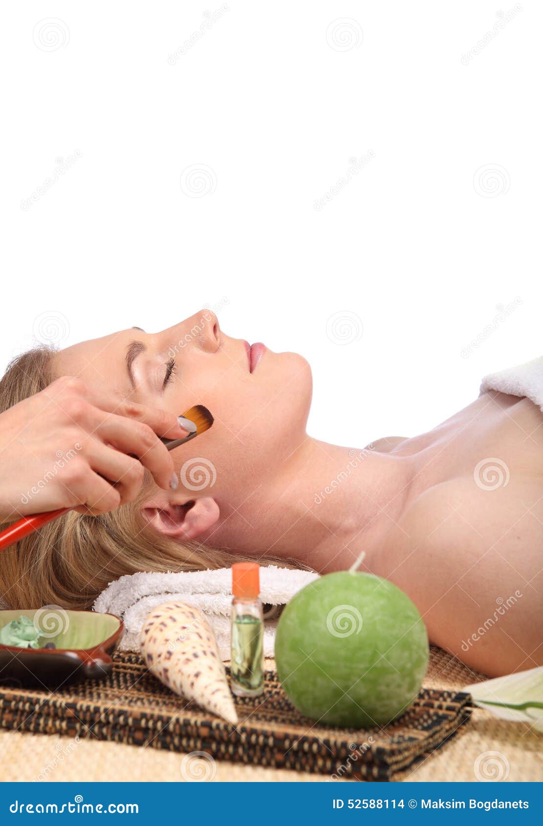 Young Beautiful Woman Receiving Facial Massage And Spa Treatment Stock