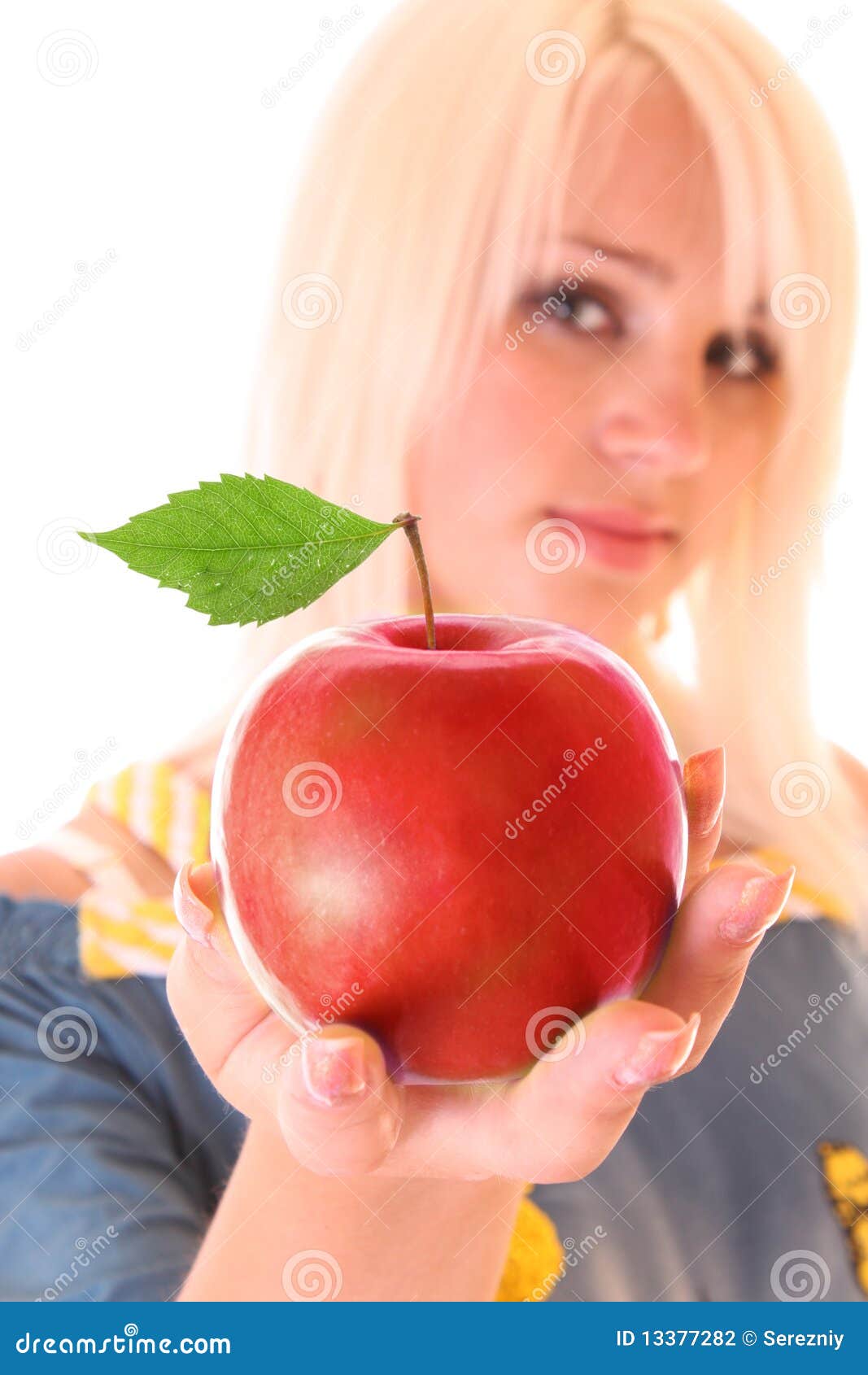 Young Beautiful Woman with Red Apple Stock Photo - Image of hand, hair ...