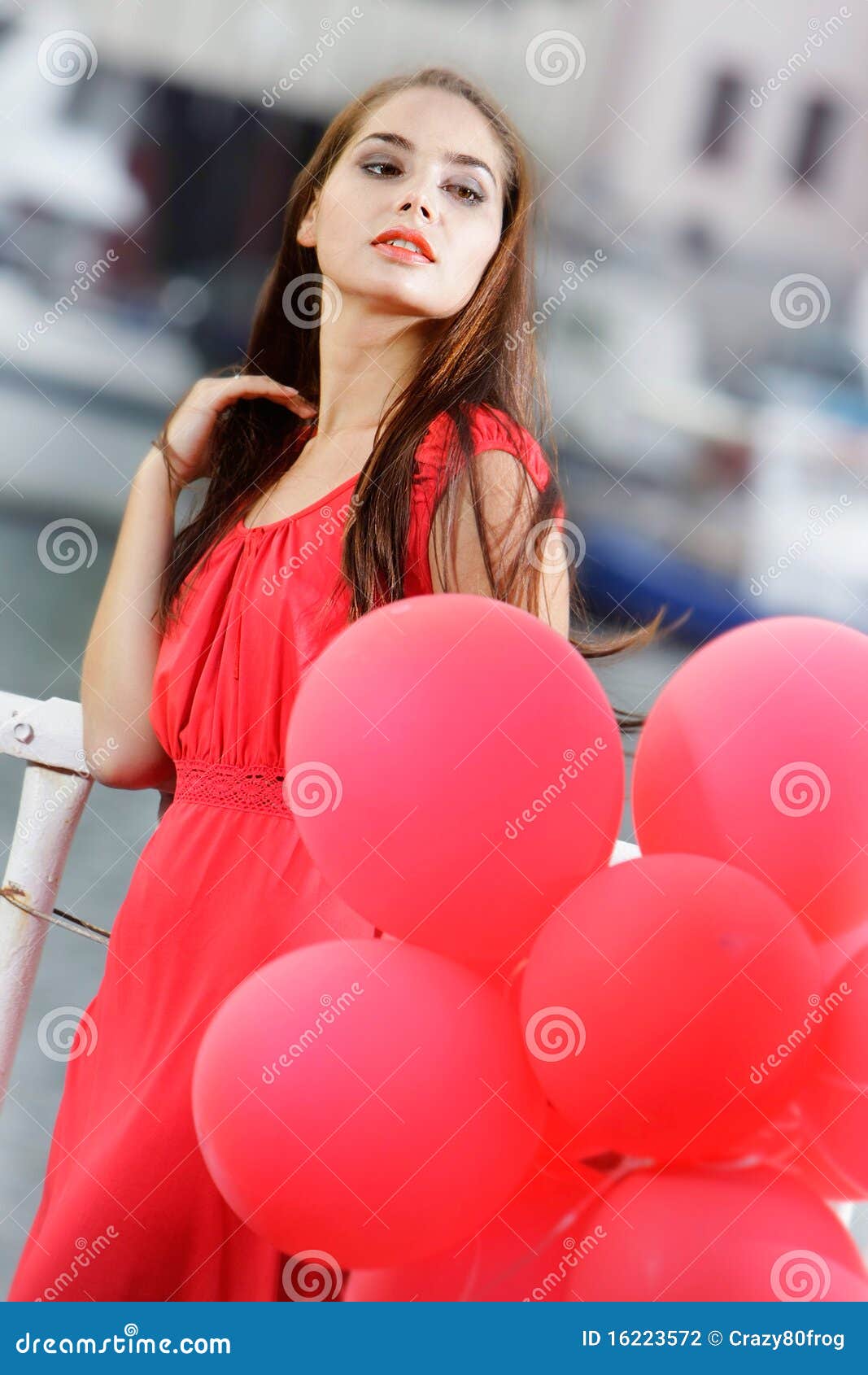 Young Beautiful Woman with Red Balloons Stock Photo - Image of balloon ...