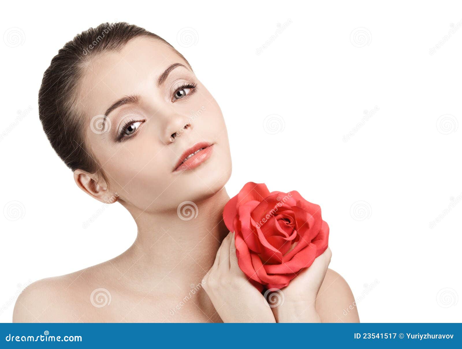 Young Beautiful Woman with Red Rose Stock Image - Image of flower ...
