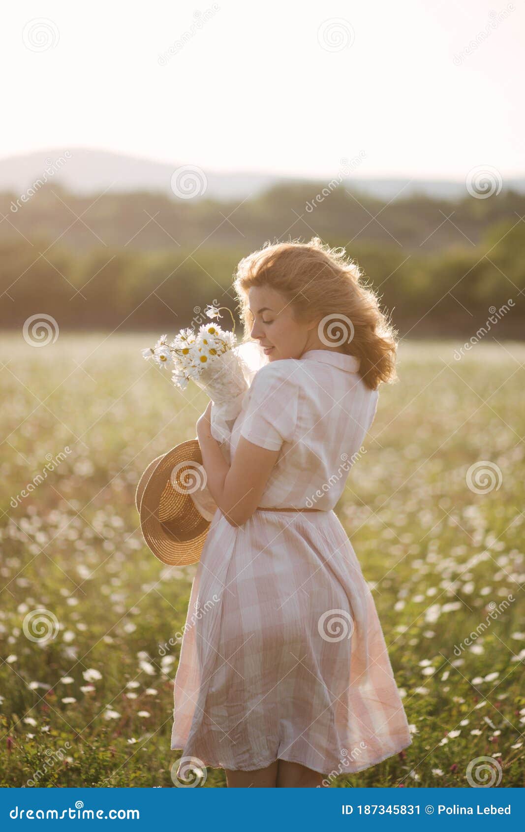 Young Beautiful Woman Relaxing In Chamomile Field Stock Image Image