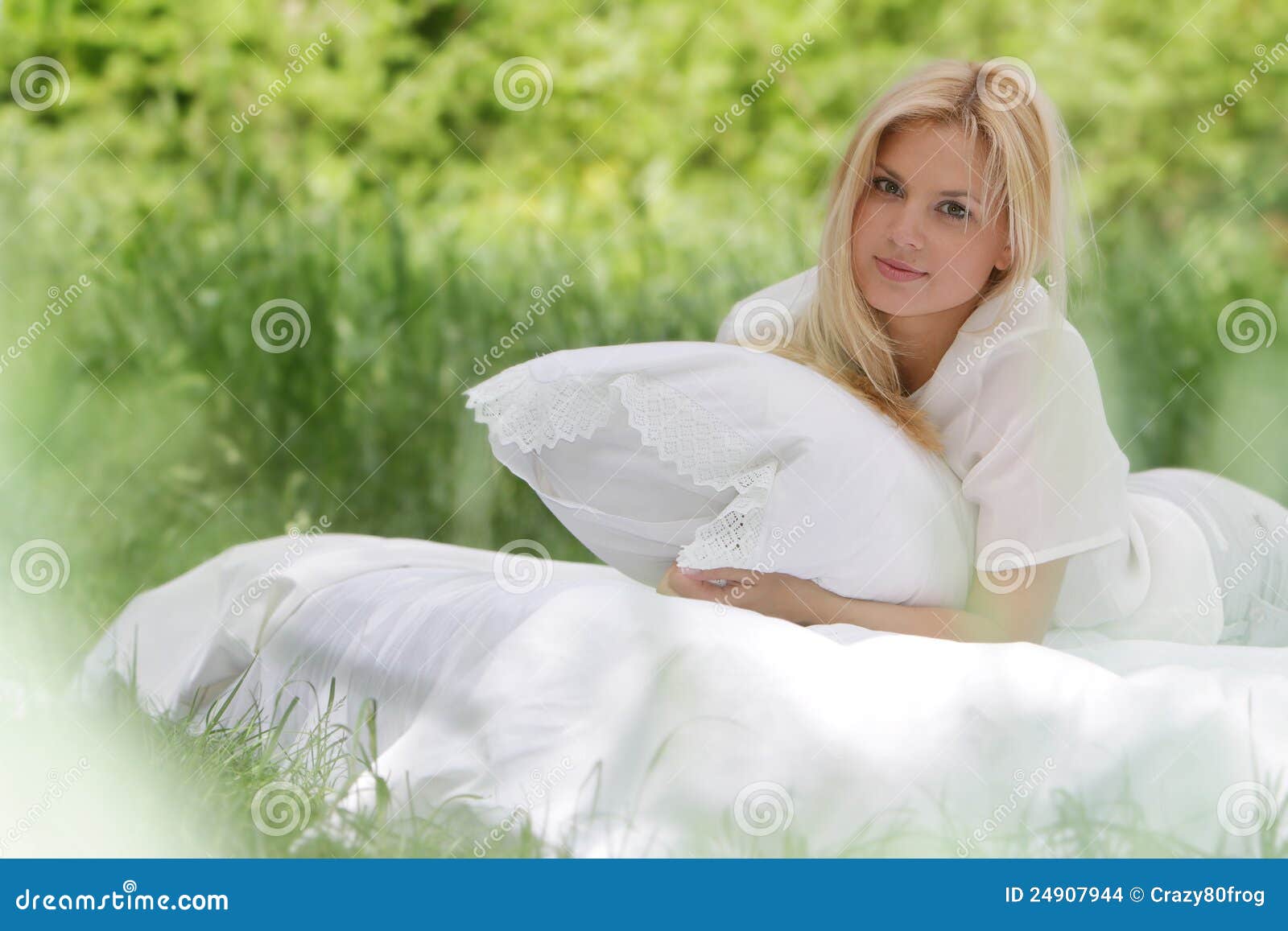Young Beautiful Woman Relaxing on Nature Stock Photo - Image of comfort ...