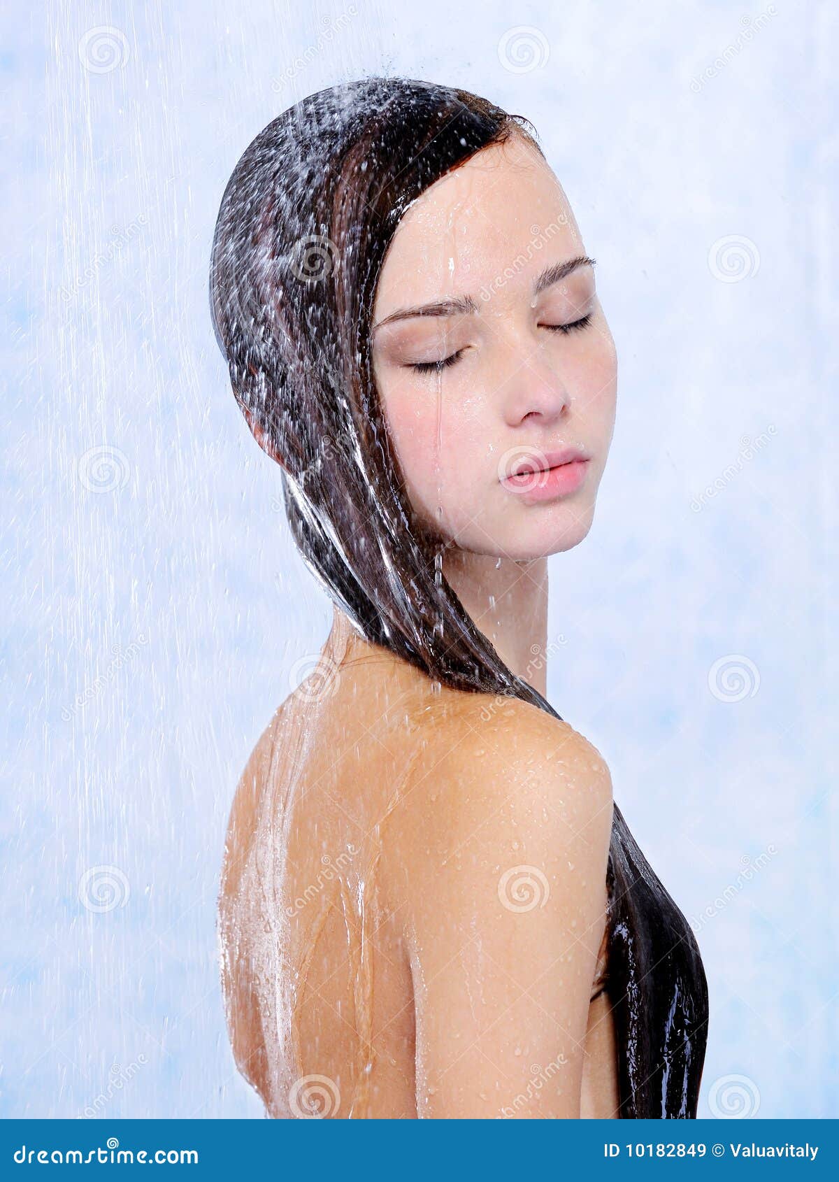 Young Beautiful Woman Relaxing Taking A Shower Stock Image Image Of