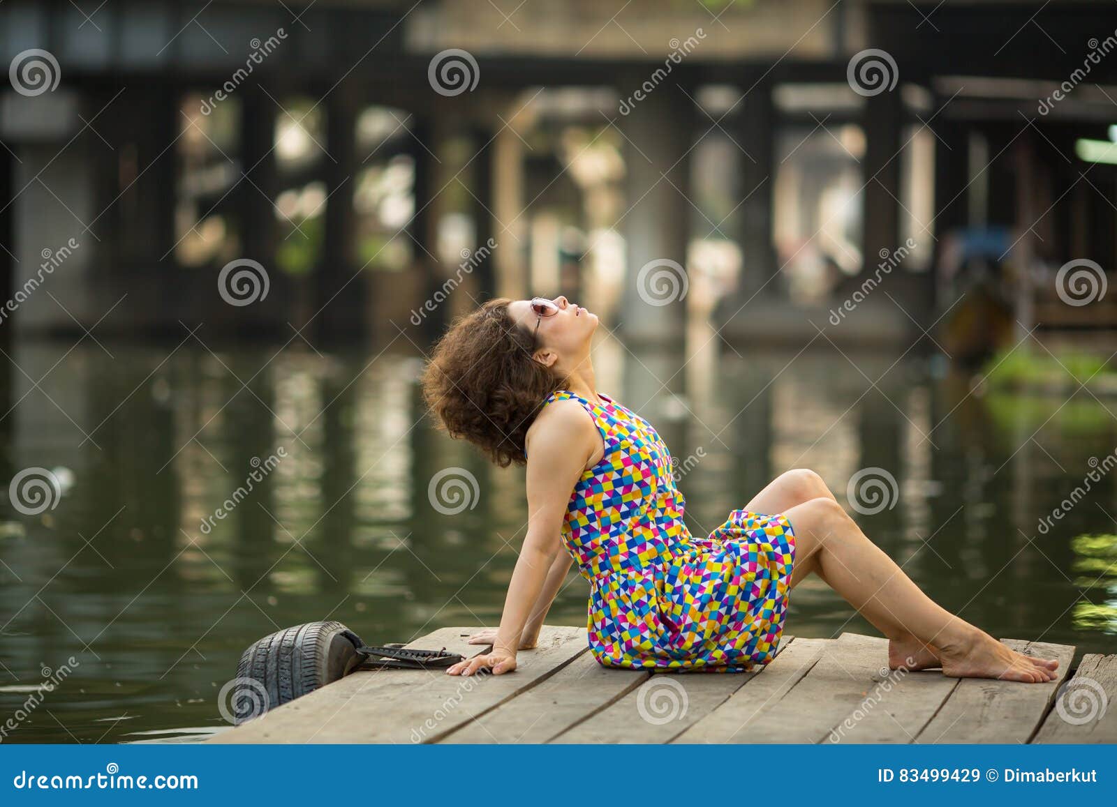 Young Beautiful Woman on a River Dock. Stock Image - Image of girl ...