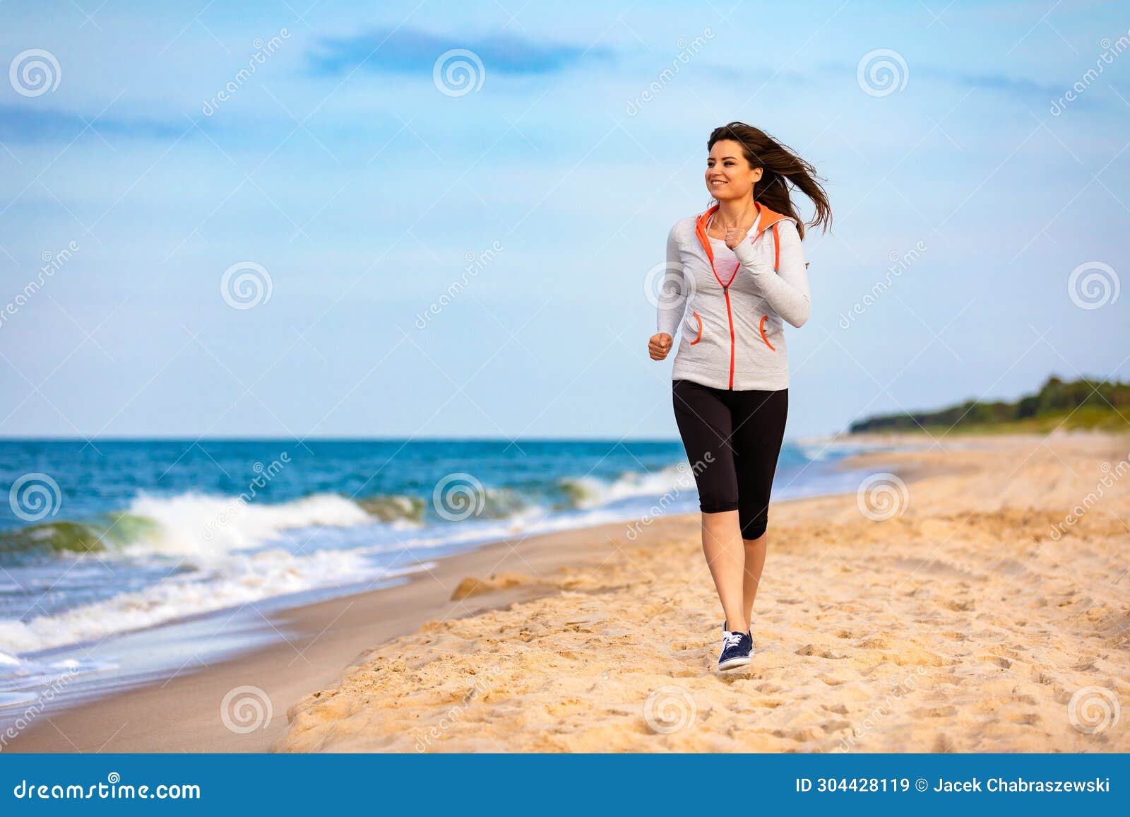 Young Beautiful Woman Running on Beach Stock Image - Image of baltic ...