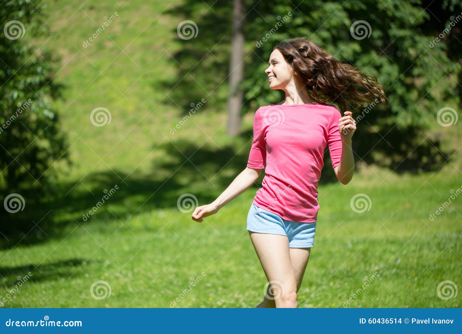Young Beautiful Woman Running in the Park Stock Photo - Image of park ...