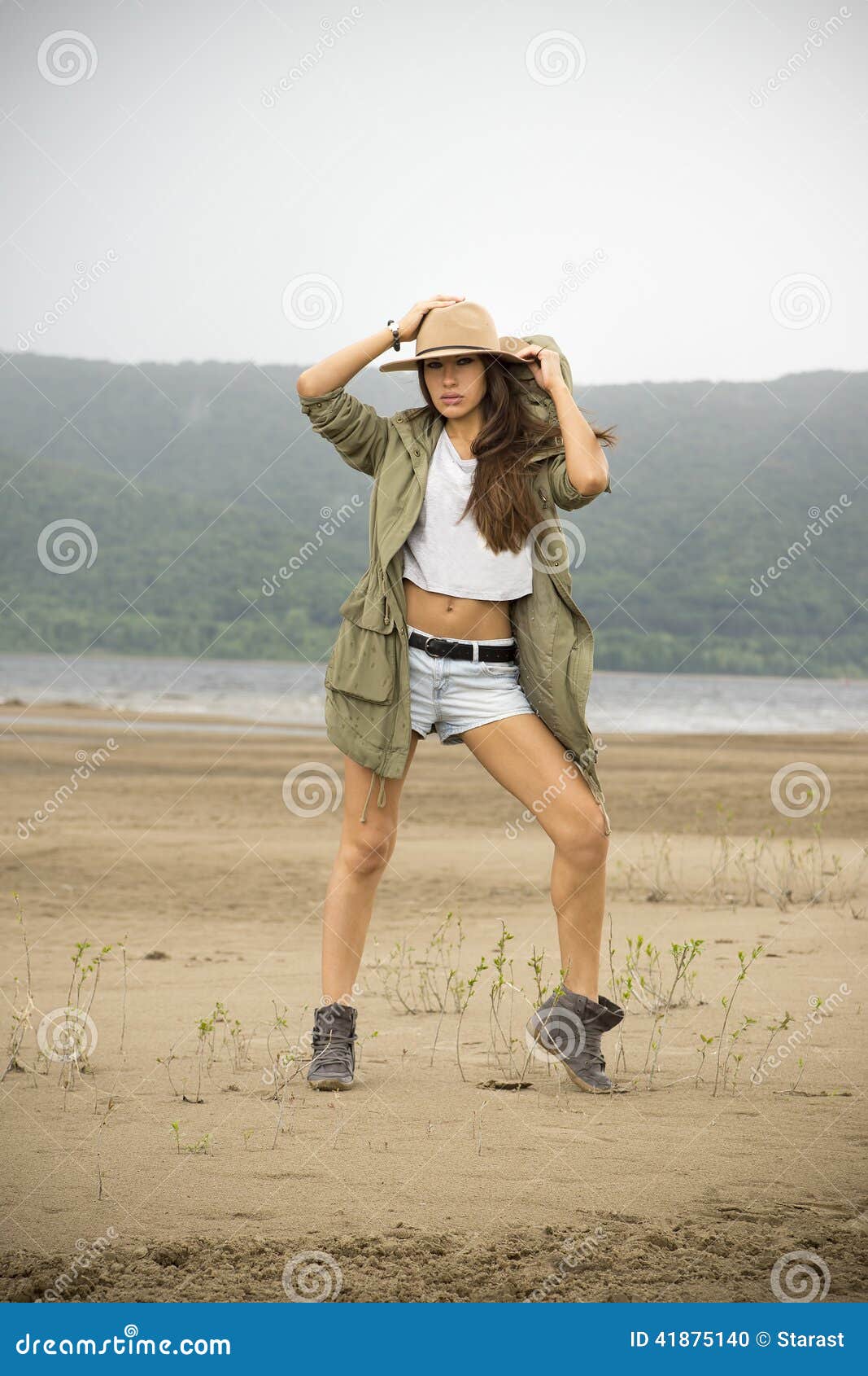 Young Beautiful Woman on a Sandy Beach Stock Photo - Image of cute ...