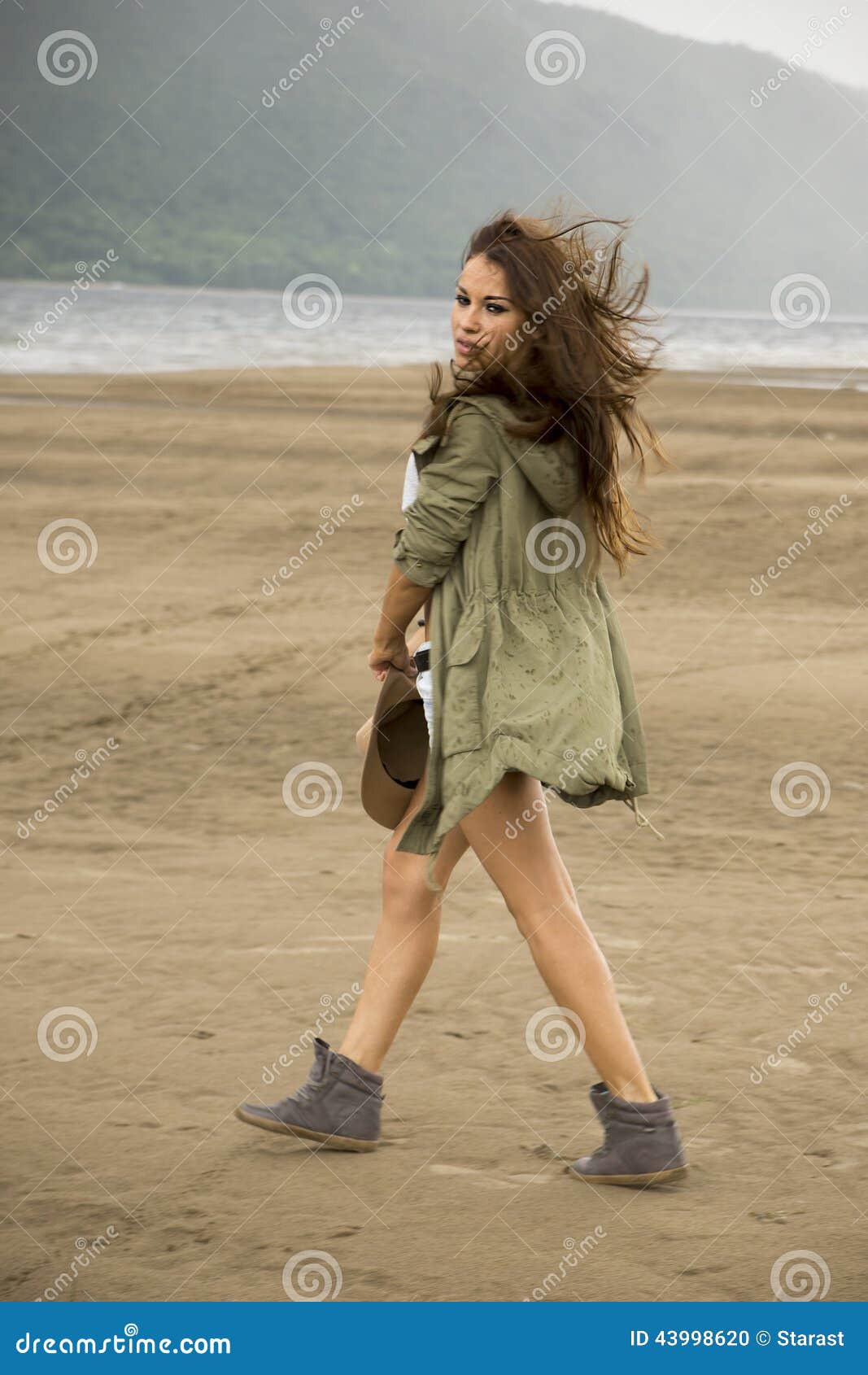 Young Beautiful Woman on a Sandy Beach Stock Photo - Image of posing ...