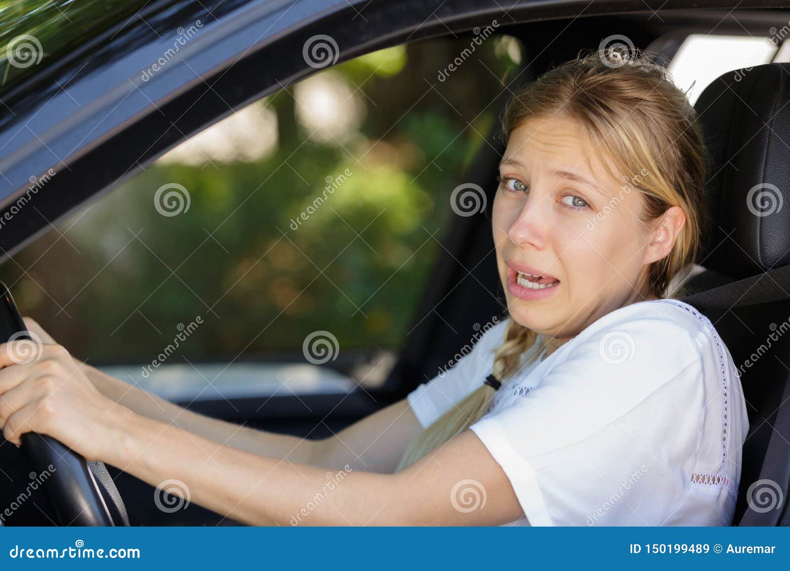 Young Beautiful Woman Scared and Stressed while Driving Car Stock Image ...