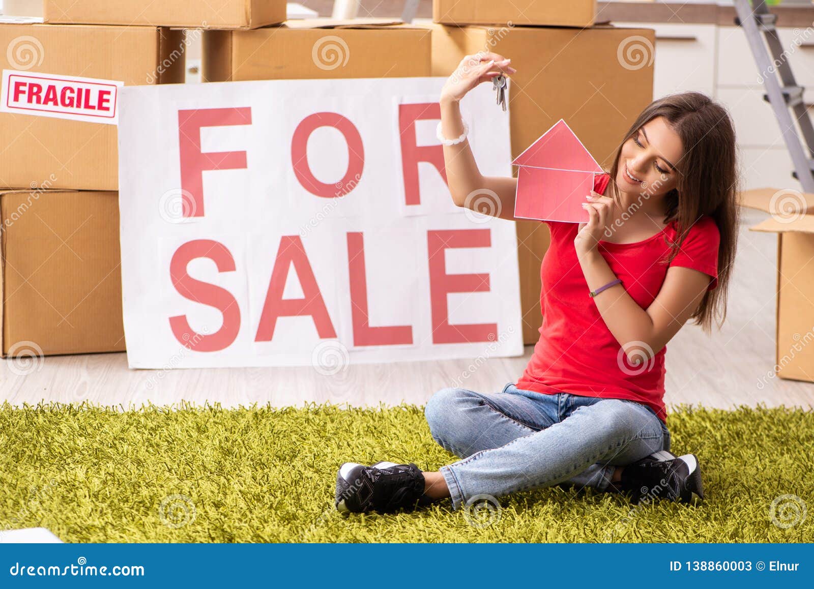 The Young Beautiful Woman Selling Flat Stock Image - Image of mortgage ...