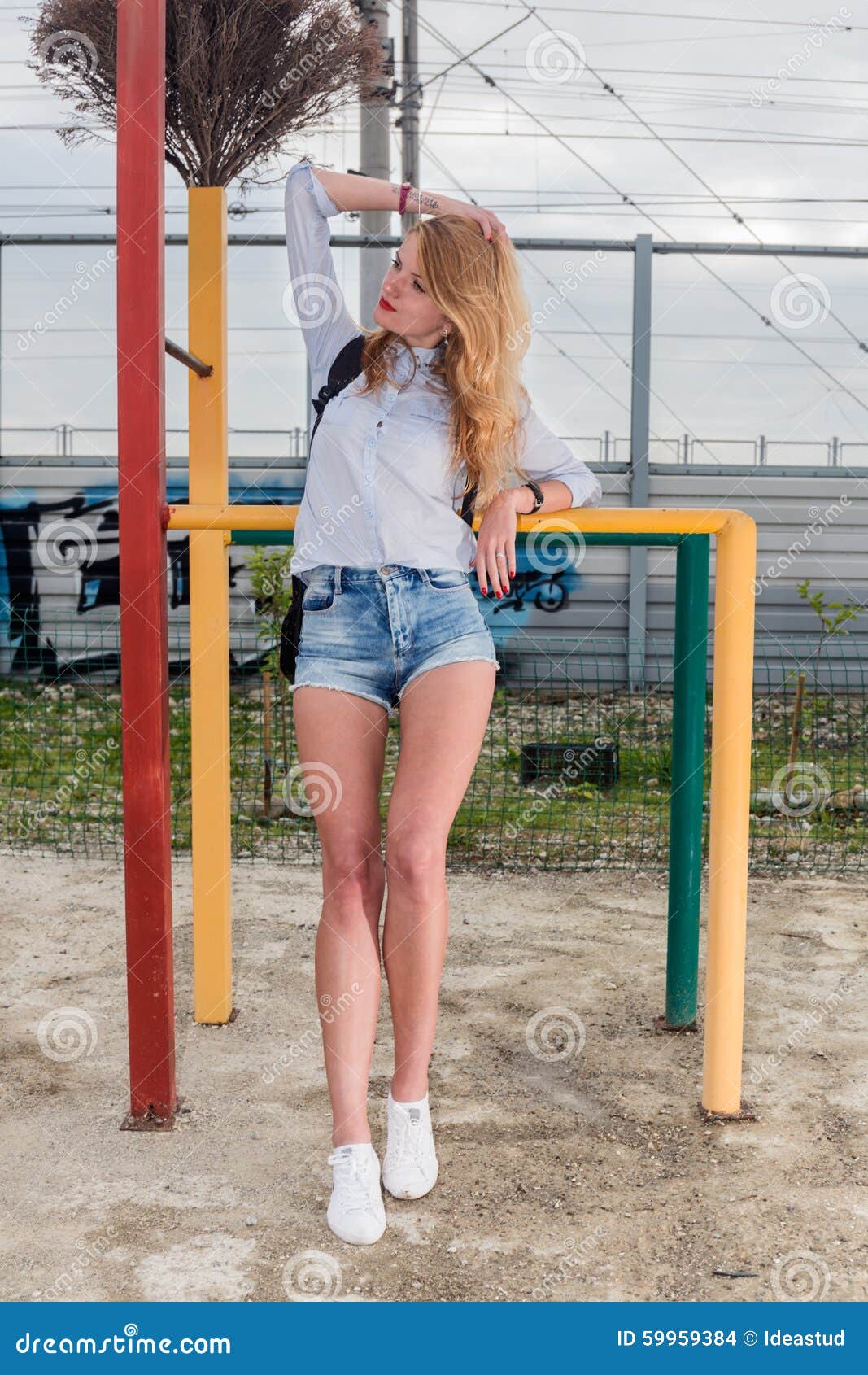 Young Beautiful Woman in Shorts Stock Photo - Image of urban, summer ...