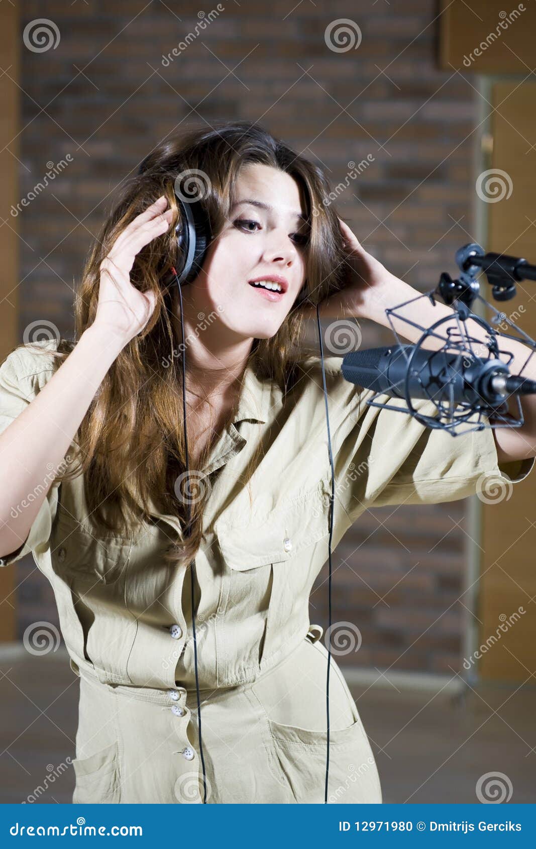 Young Beautiful Woman Singing in Microphone Stock Photo - Image of ...