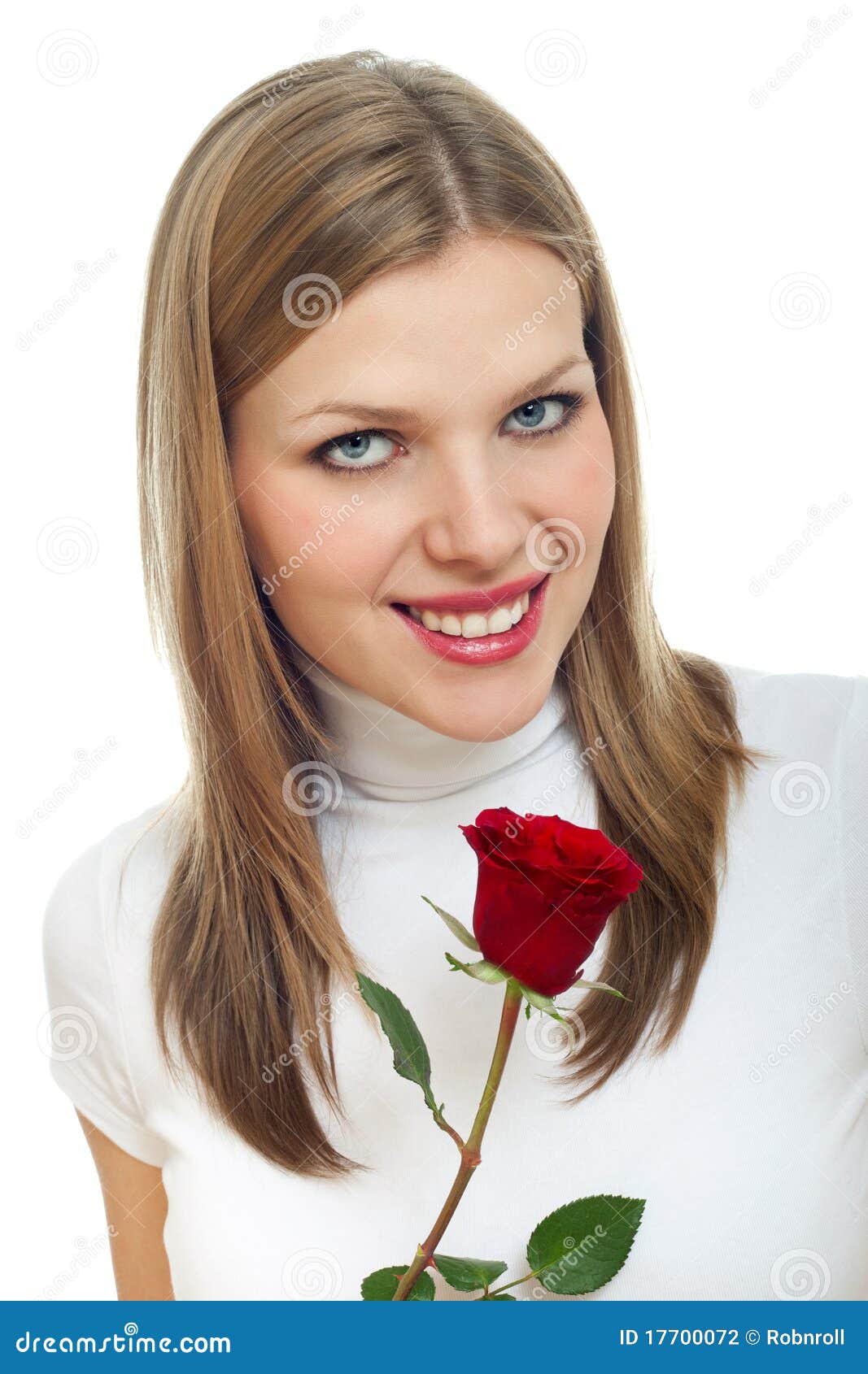 Young Beautiful Woman with a Single Red Rose Stock Photo - Image of ...