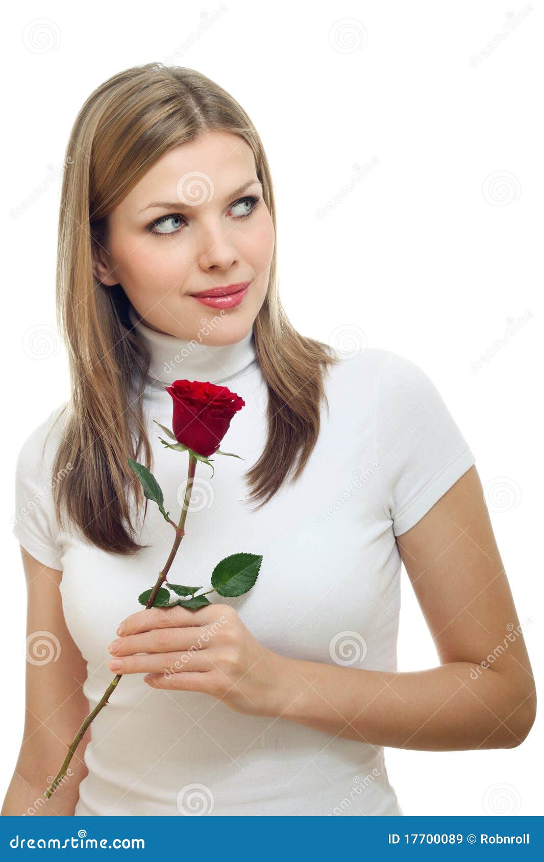 Young Beautiful Woman with a Single Red Rose Stock Image - Image of ...