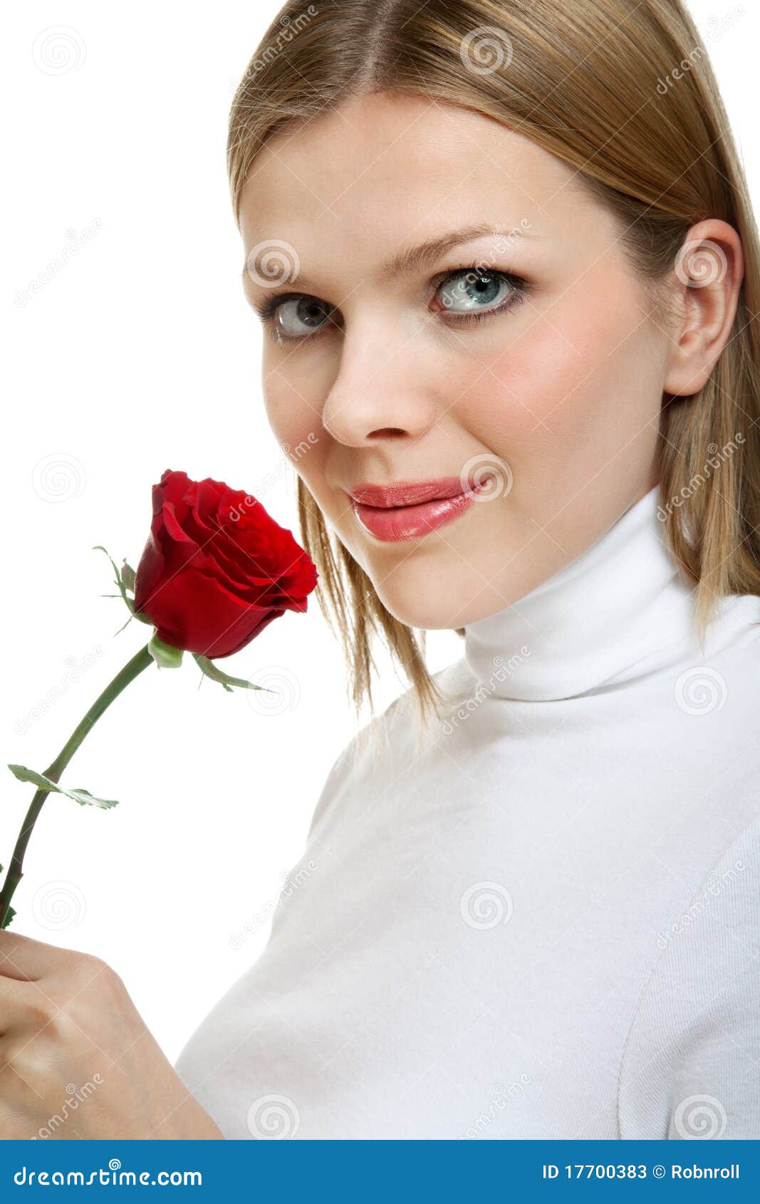 Young Beautiful Woman with a Single Red Rose Stock Image - Image of ...