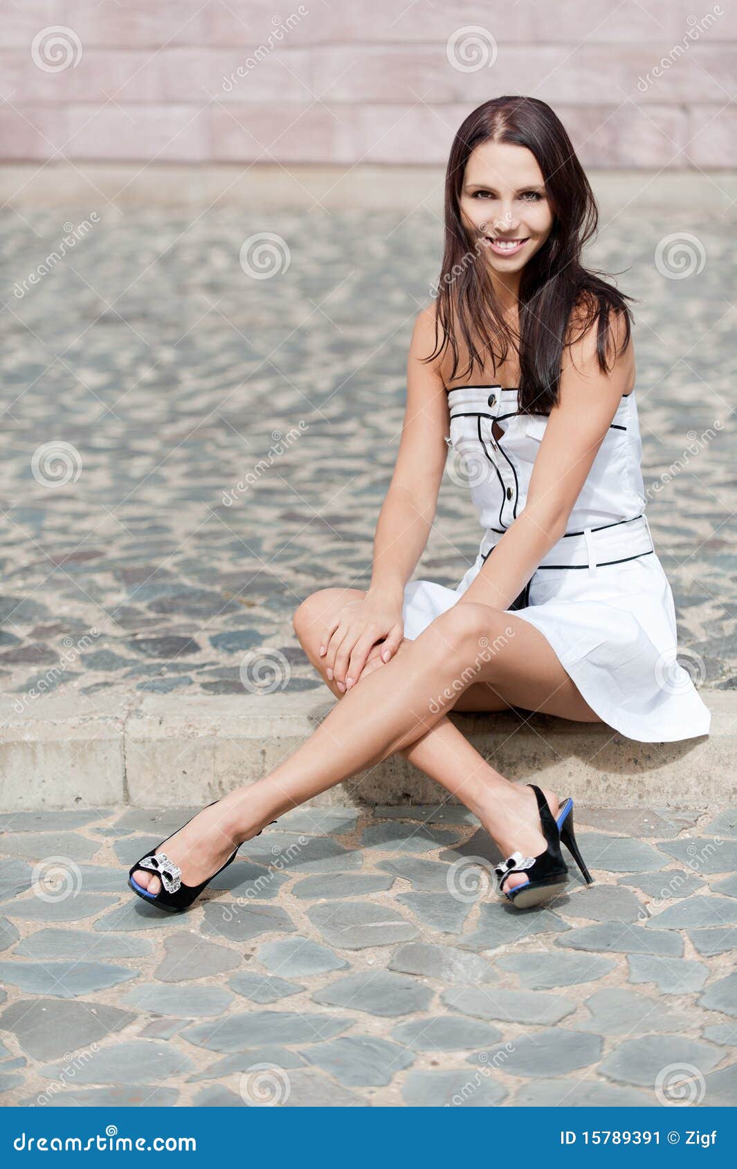 Young Beautiful Woman Sits on Step Stock Image - Image of caucasian ...