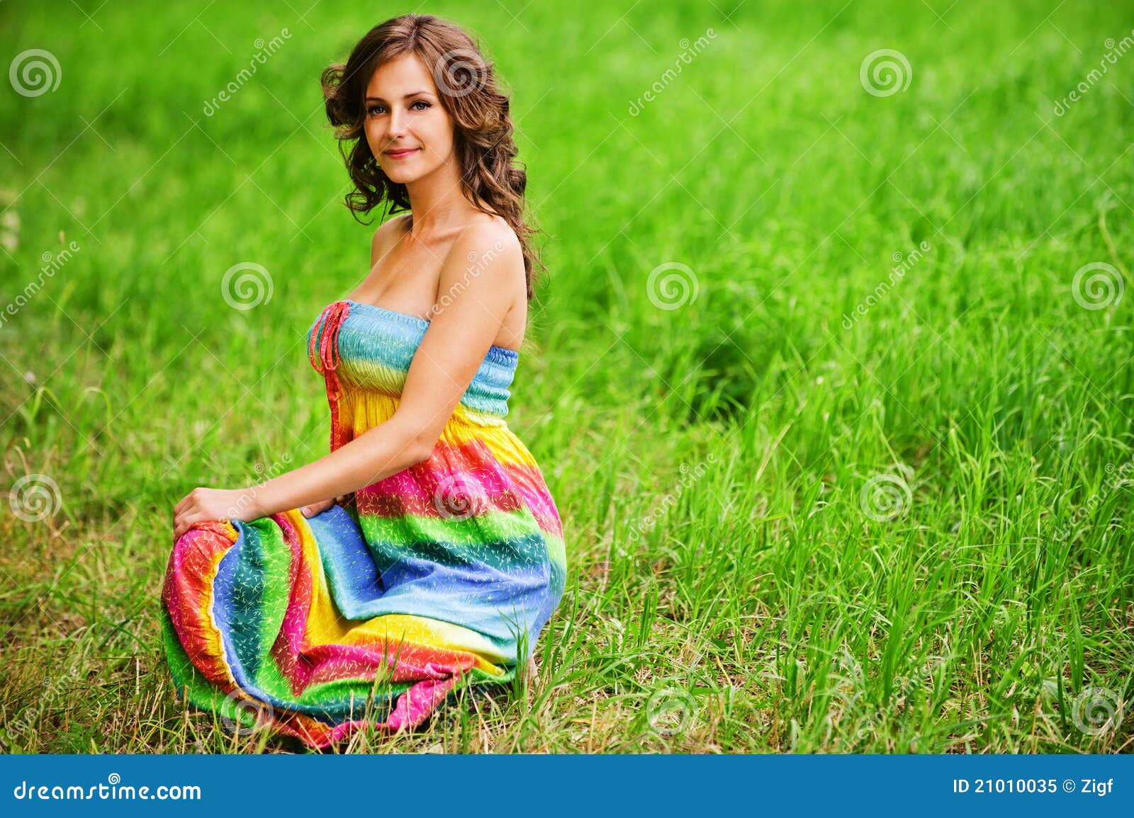 Young Beautiful Woman Sitting on Stock Image - Image of curly ...