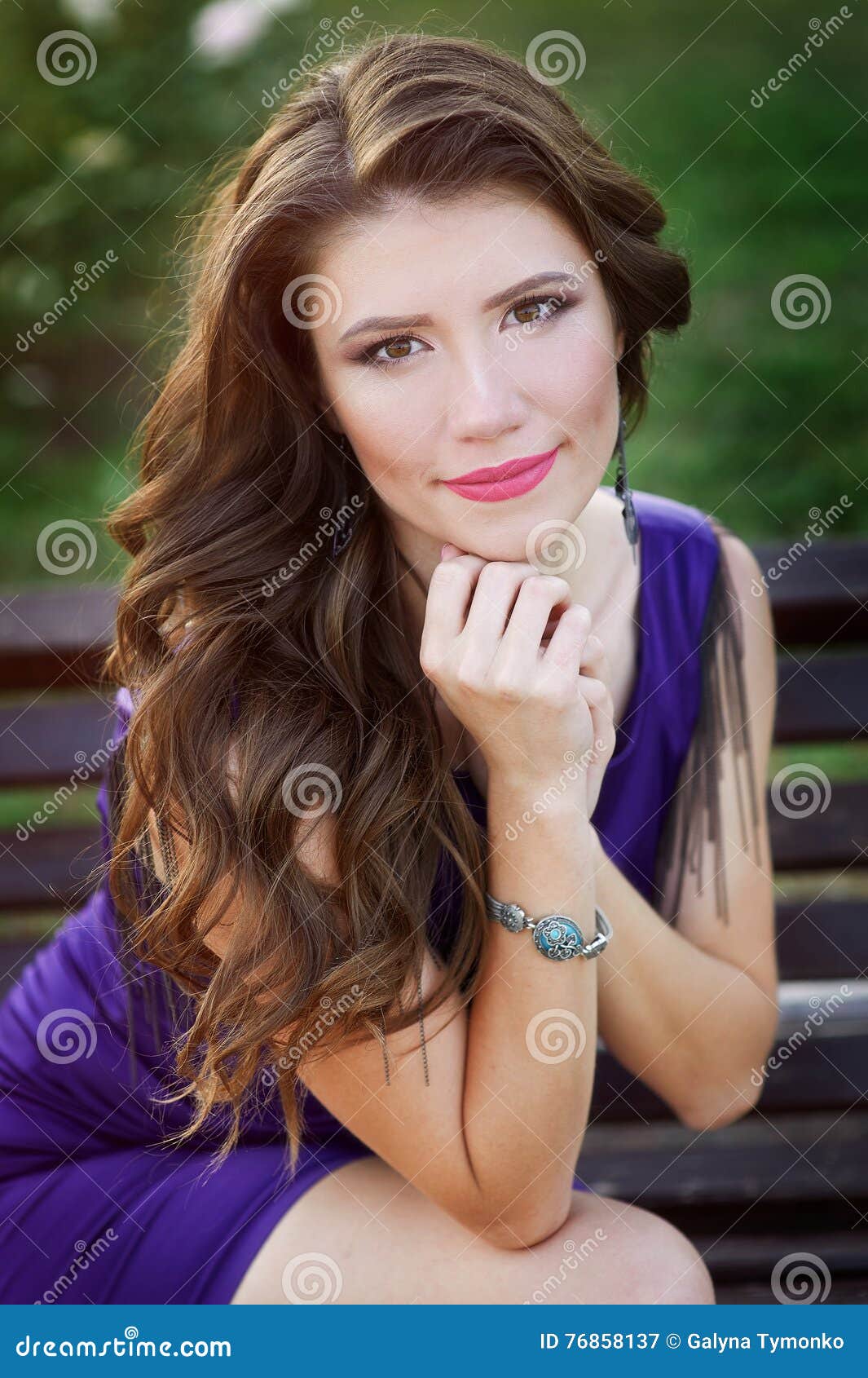 Young Beautiful Woman Sitting on Bench in Park Stock Image - Image of ...