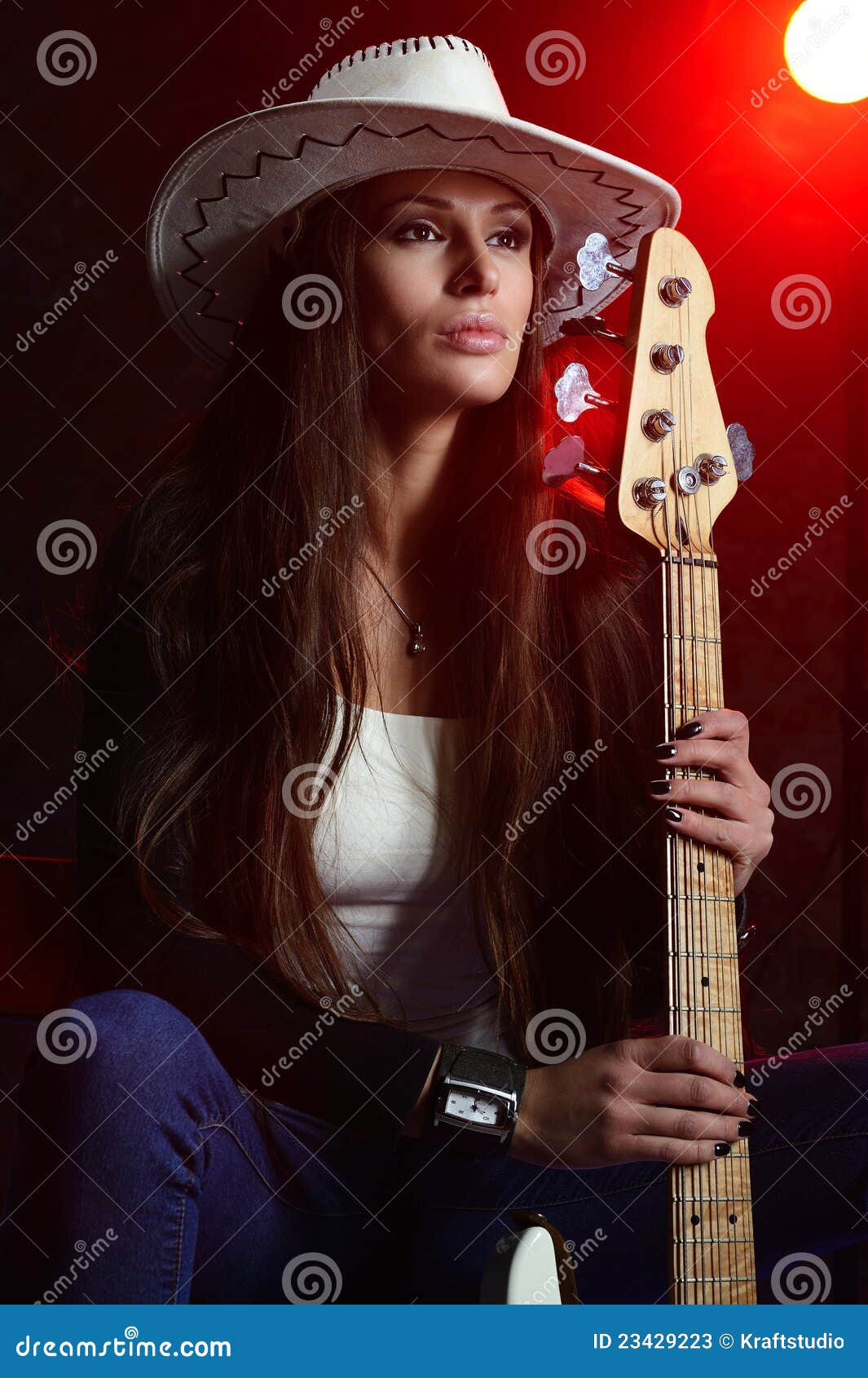 Young Beautiful Woman is Sitting on Stage Stock Image - Image of ...