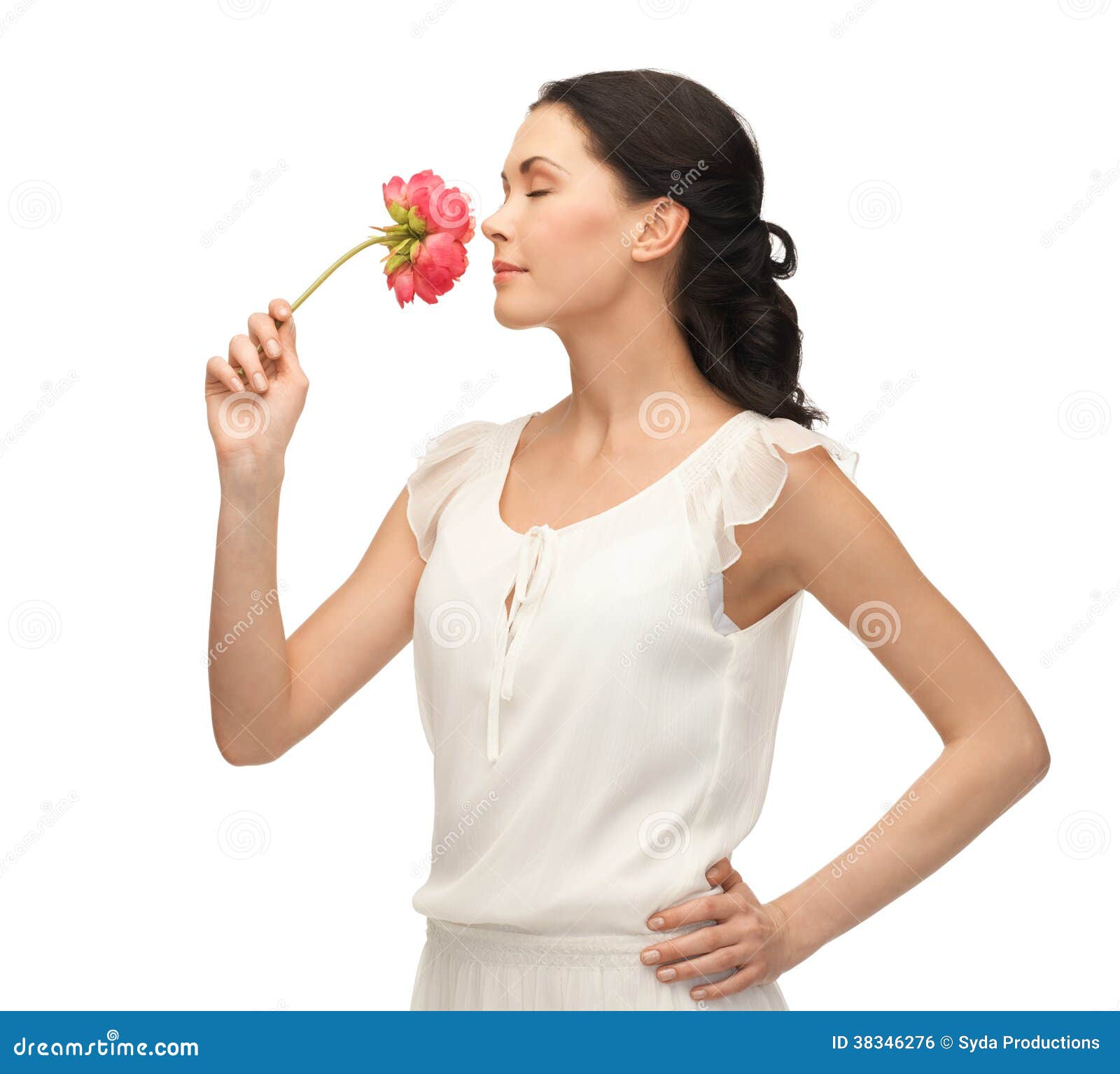 Young and Beautiful Woman Smelling Flower Stock Photo - Image of female ...