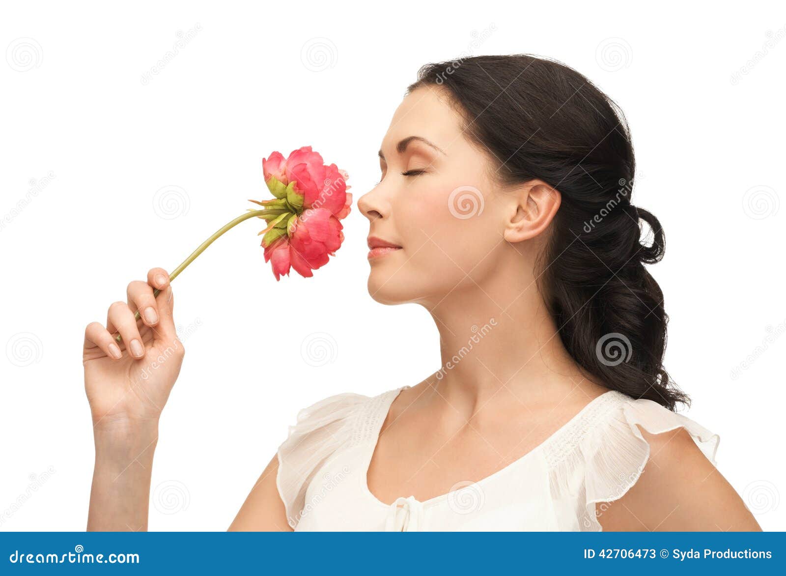 Young And Beautiful Woman Smelling Flower Stock Image Image Of
