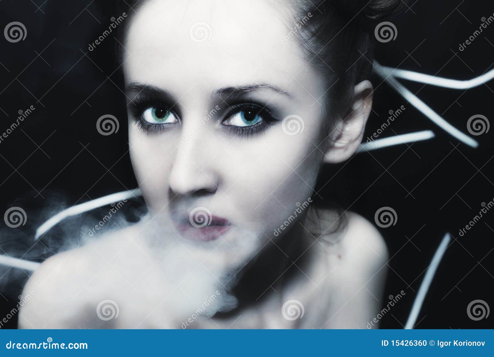 Young Beautiful Woman in the Smoke Stock Photo - Image of female, black ...