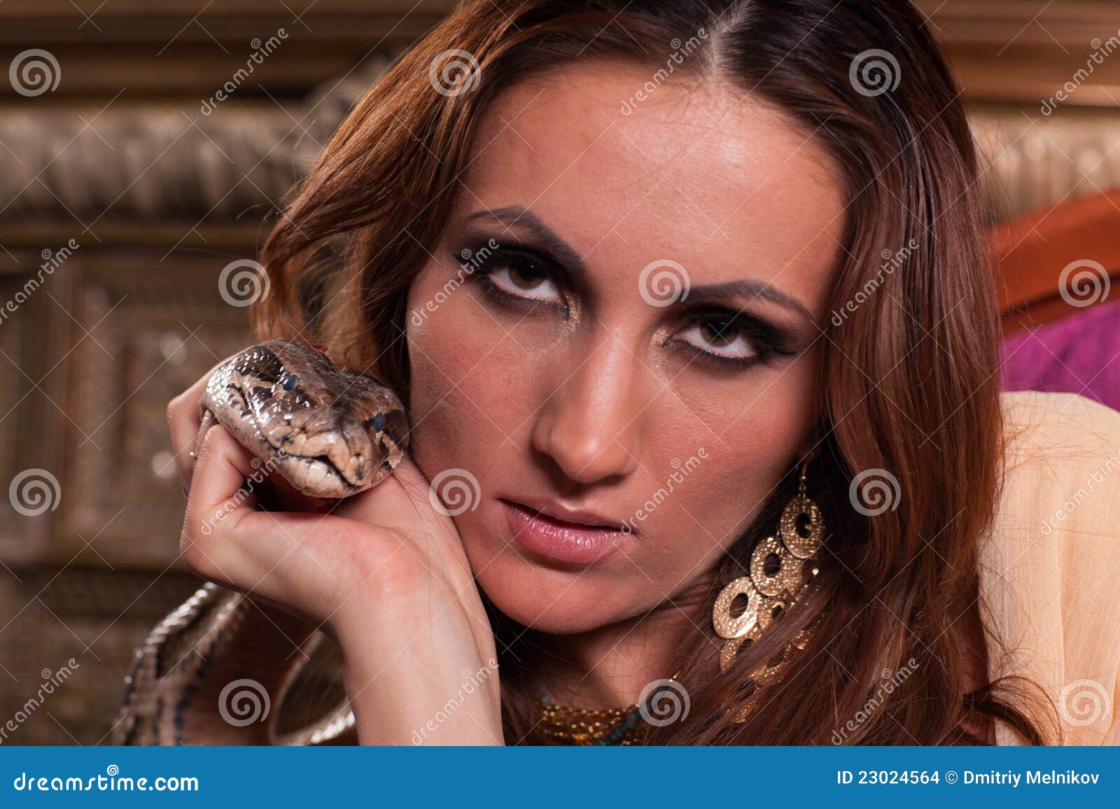 Young Beautiful Woman with Snake Stock Photo - Image of home, beautiful ...