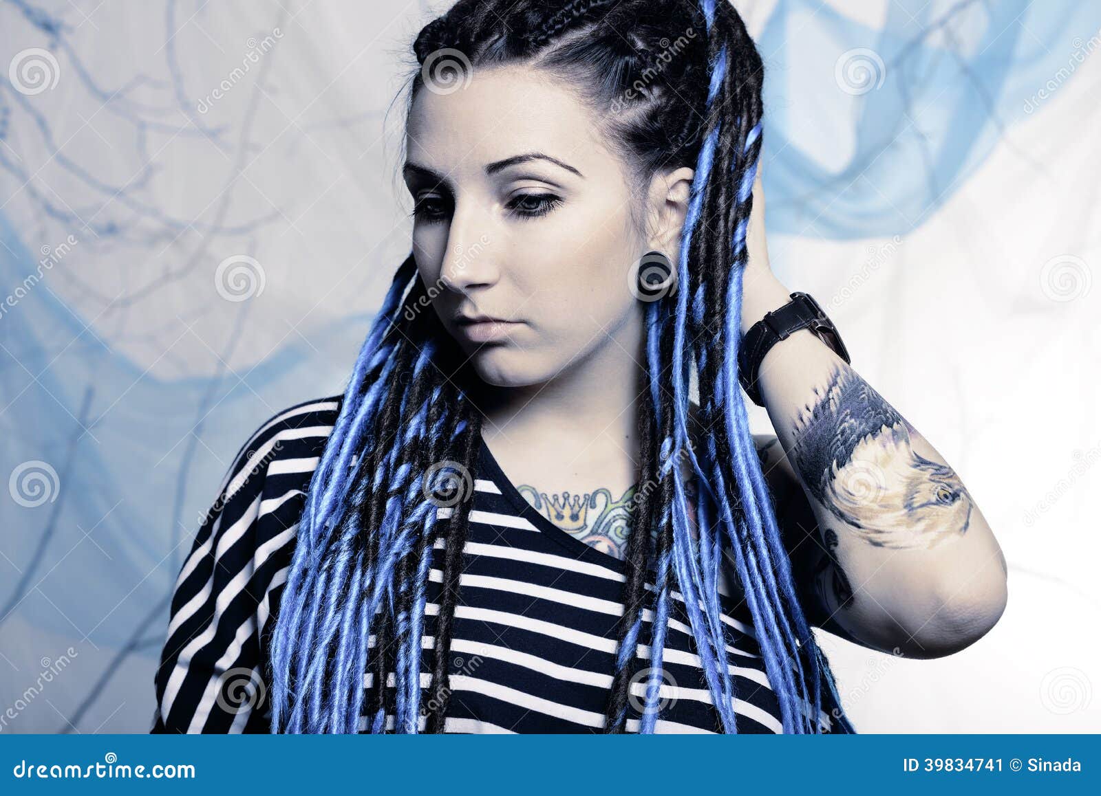 Young Beautiful Woman with Tattoo and Dreadlocks Stock Image - Image of ...