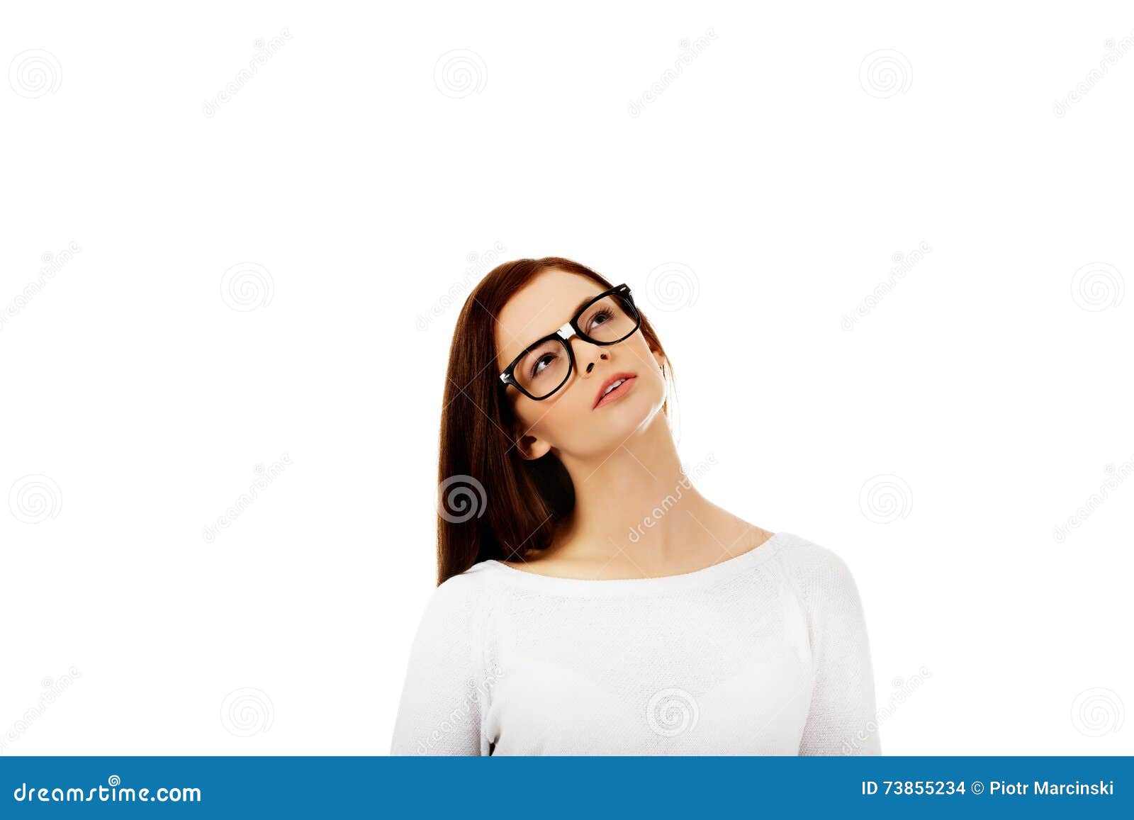 Young Beautiful Woman Thinking Looking Up Stock Photo - Image of ...
