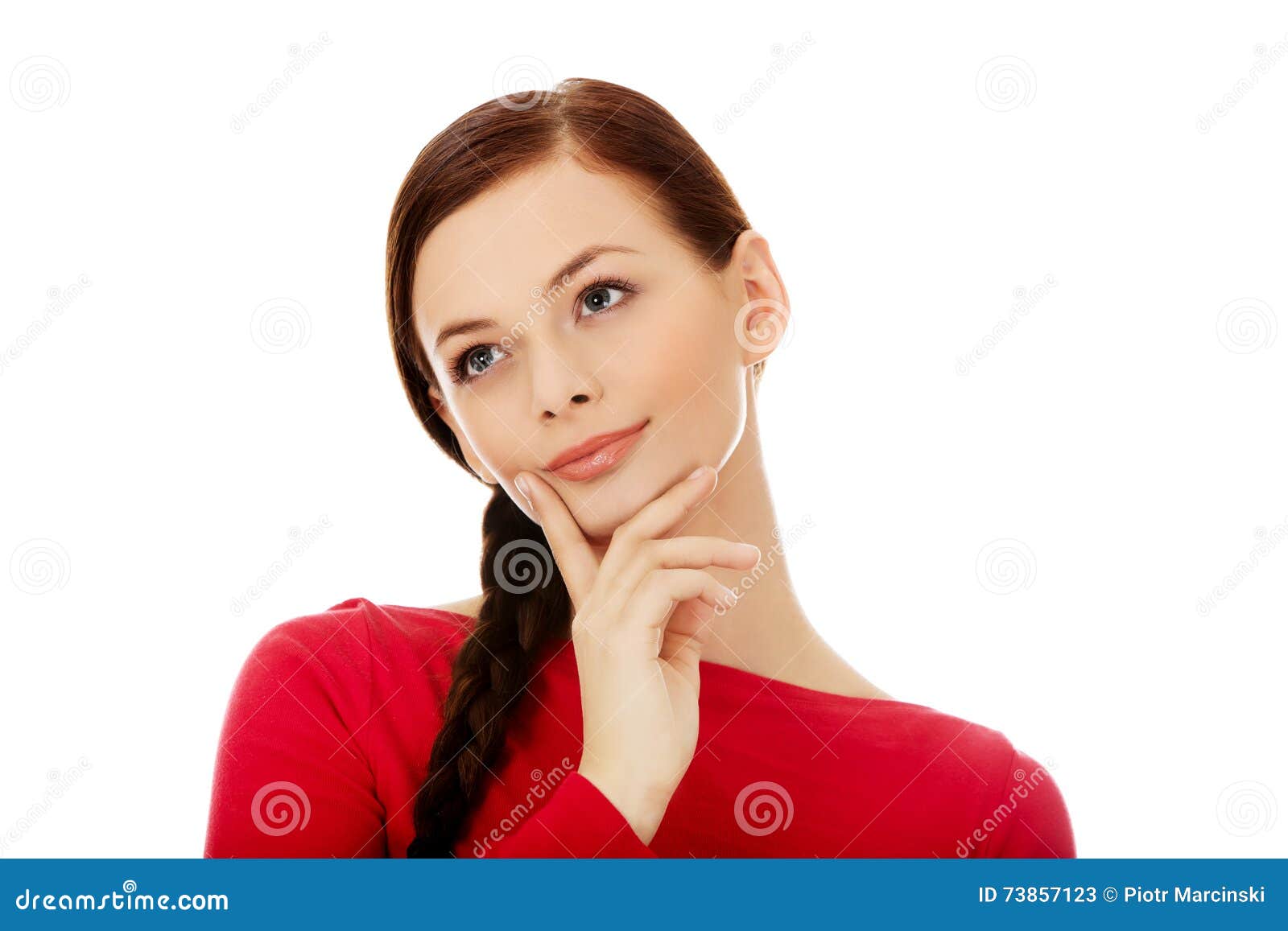 Young Beautiful Woman Thinking Looking Up Stock Image - Image of ...