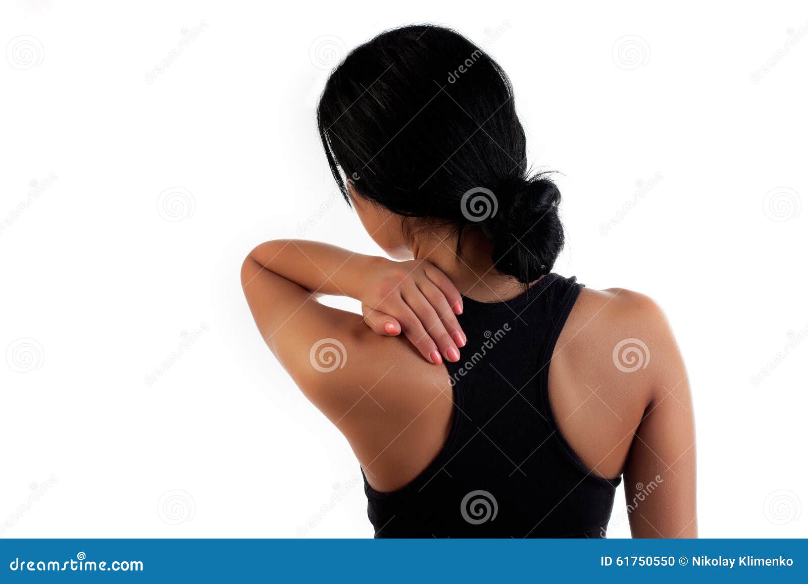 Young Beautiful Woman is Touching Her Back. Stock Photo - Image of ...