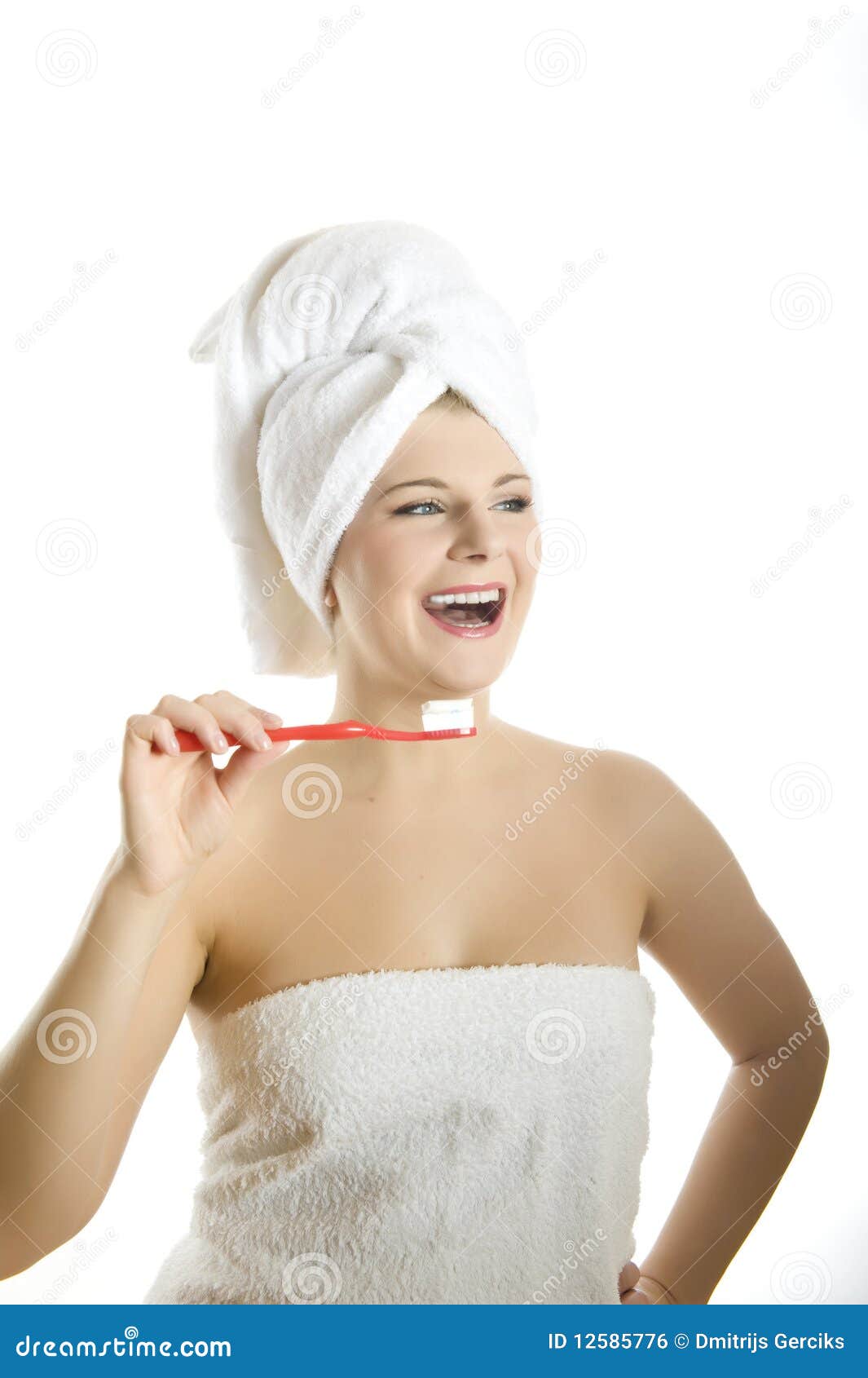 Young Beautiful Woman with Two Tooth Brushes Stock Photo - Image of ...