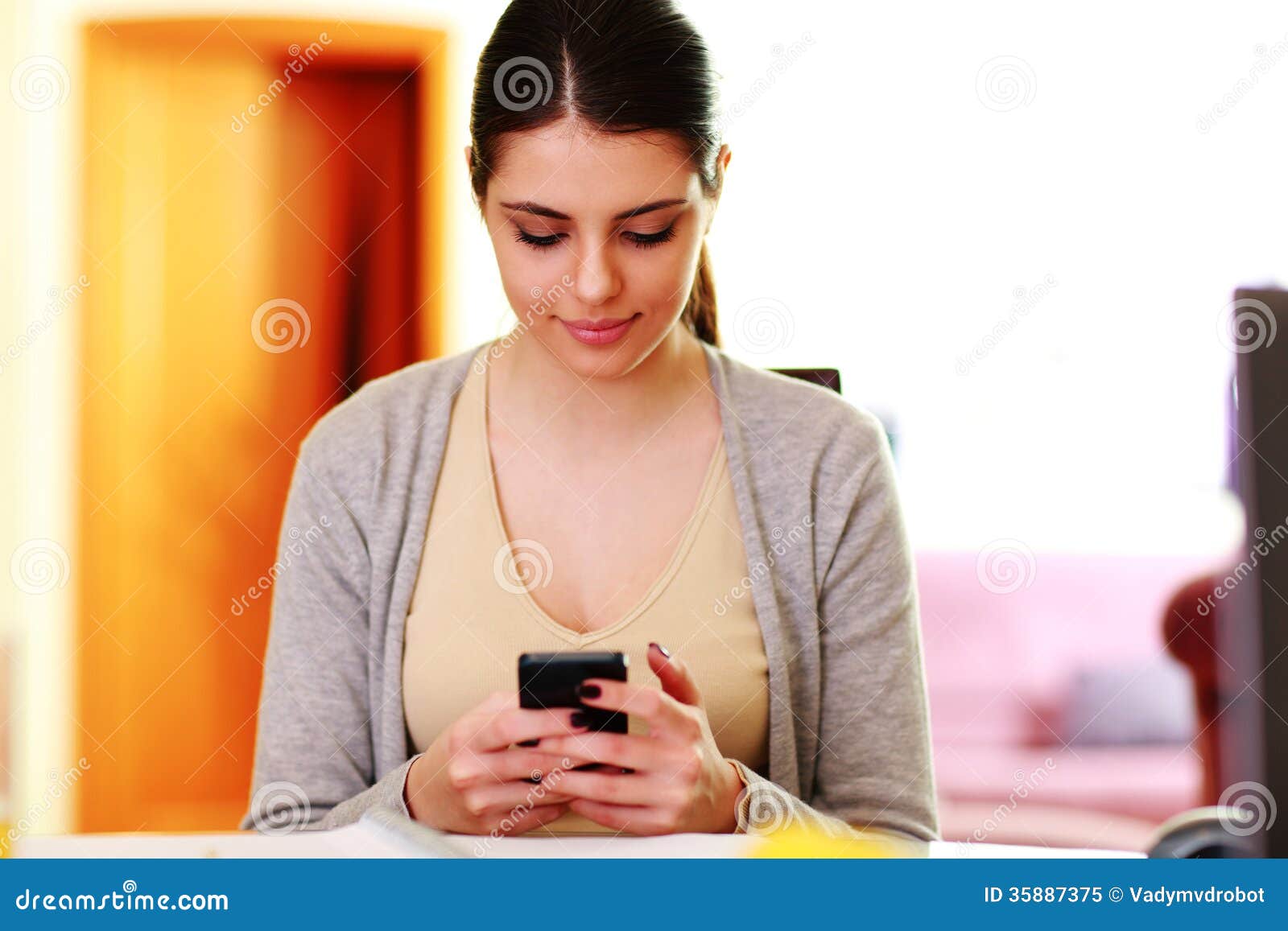 Young Beautiful Woman Typing on Smartphone Stock Image - Image of ...