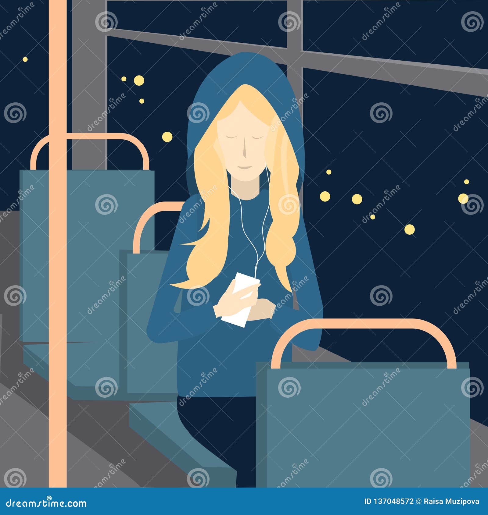 Woman Using Her Mobile Phone on a Bus Stock Vector - Illustration of ...