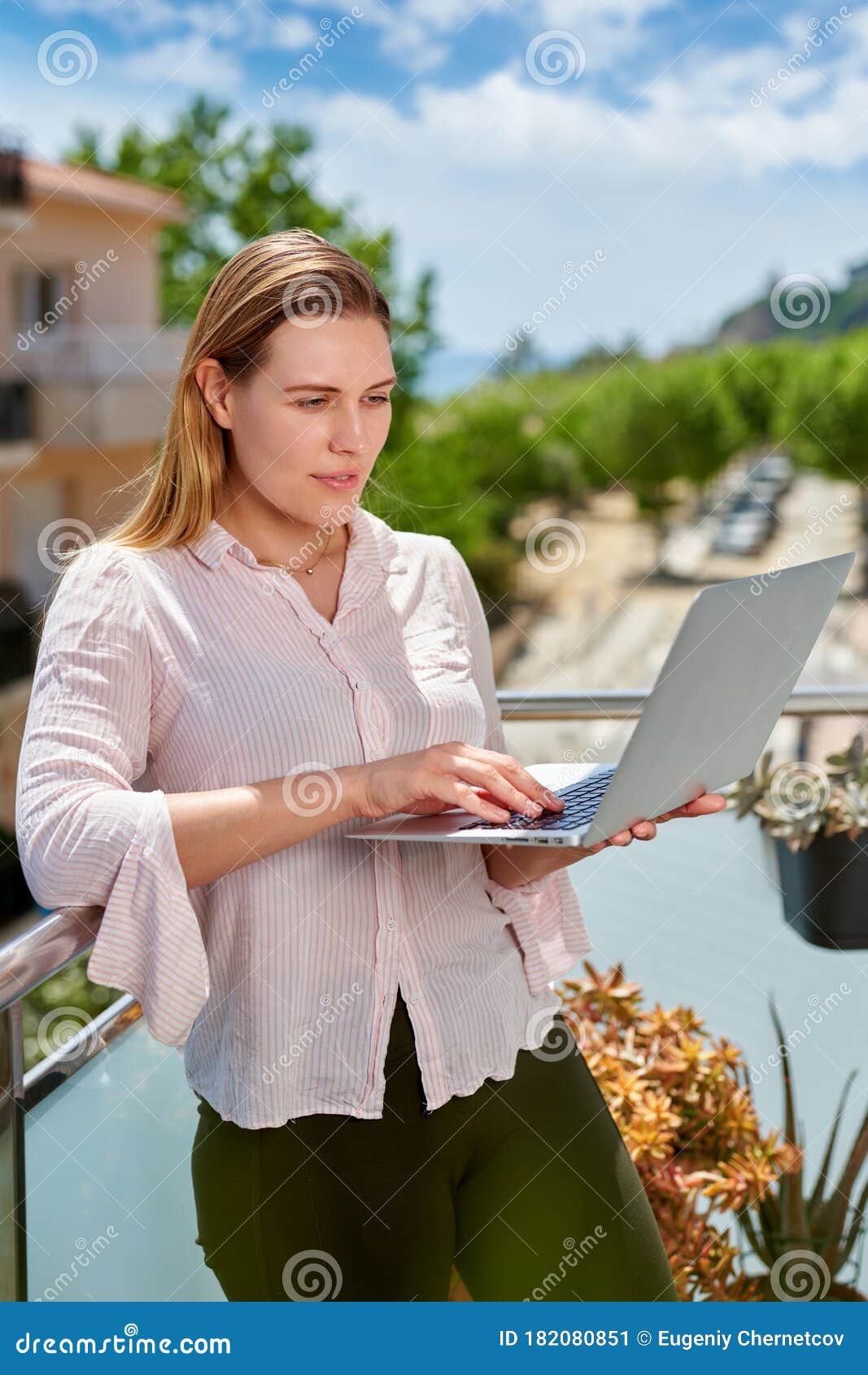 Young Beautiful Woman Using a Laptop Computer at Home Stock Image ...