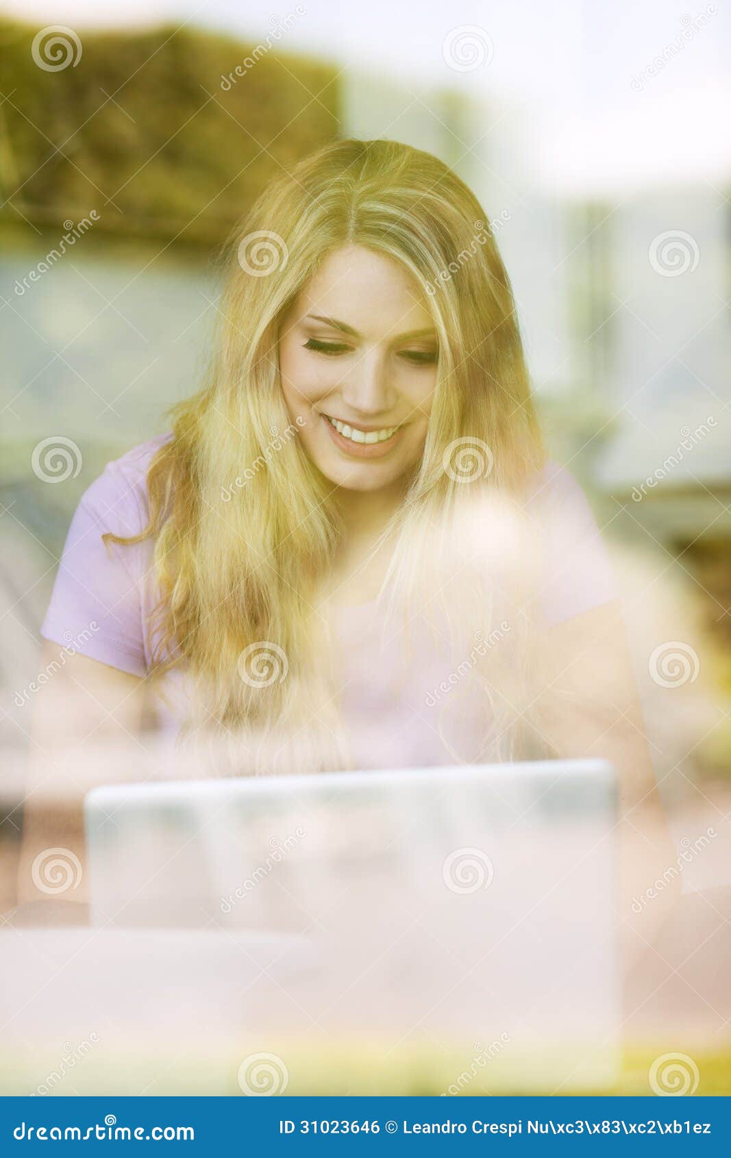 Young Beautiful Woman Using a Laptop at Home Stock Photo - Image of ...