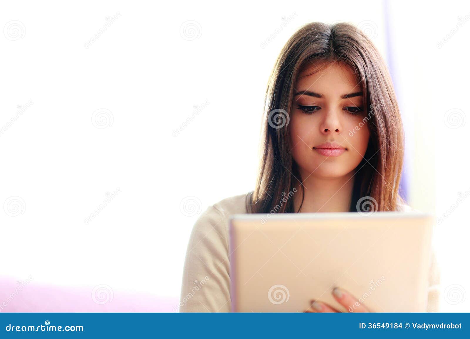 Young Beautiful Woman Using Tablet Computer Stock Photo - Image of ...