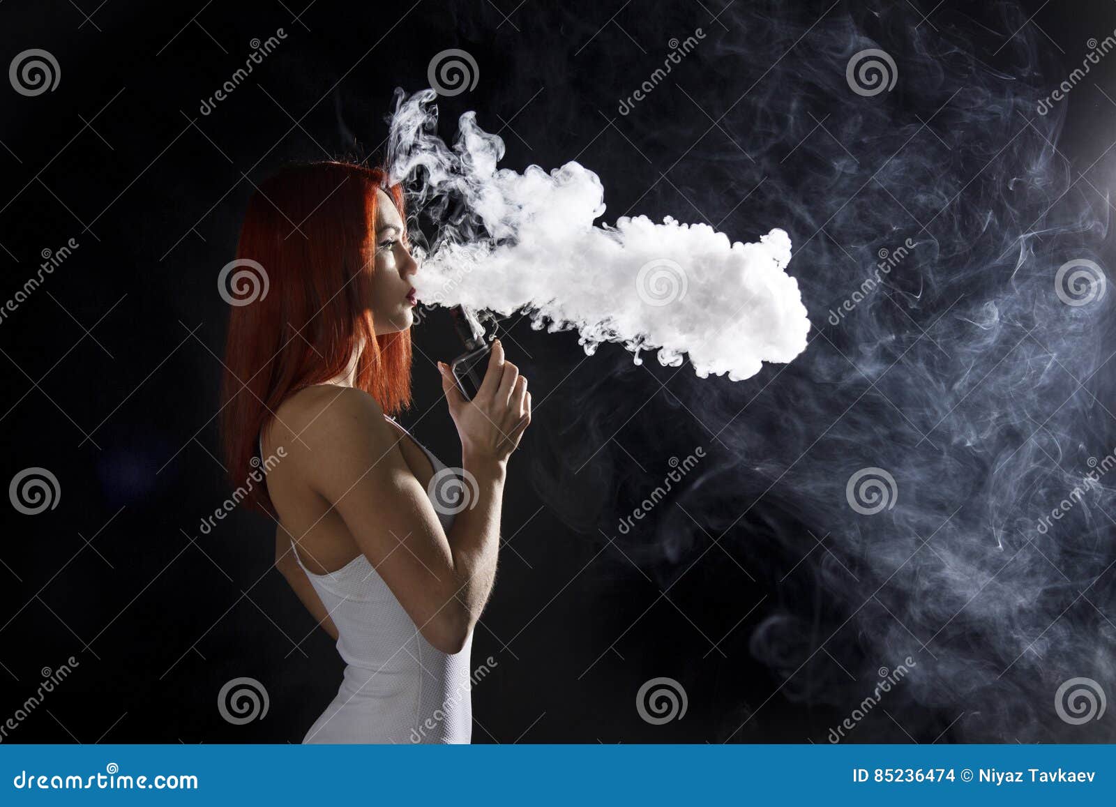 Young Beautiful Woman Vaping E-cigarette. Stock Photo - Image of female ...