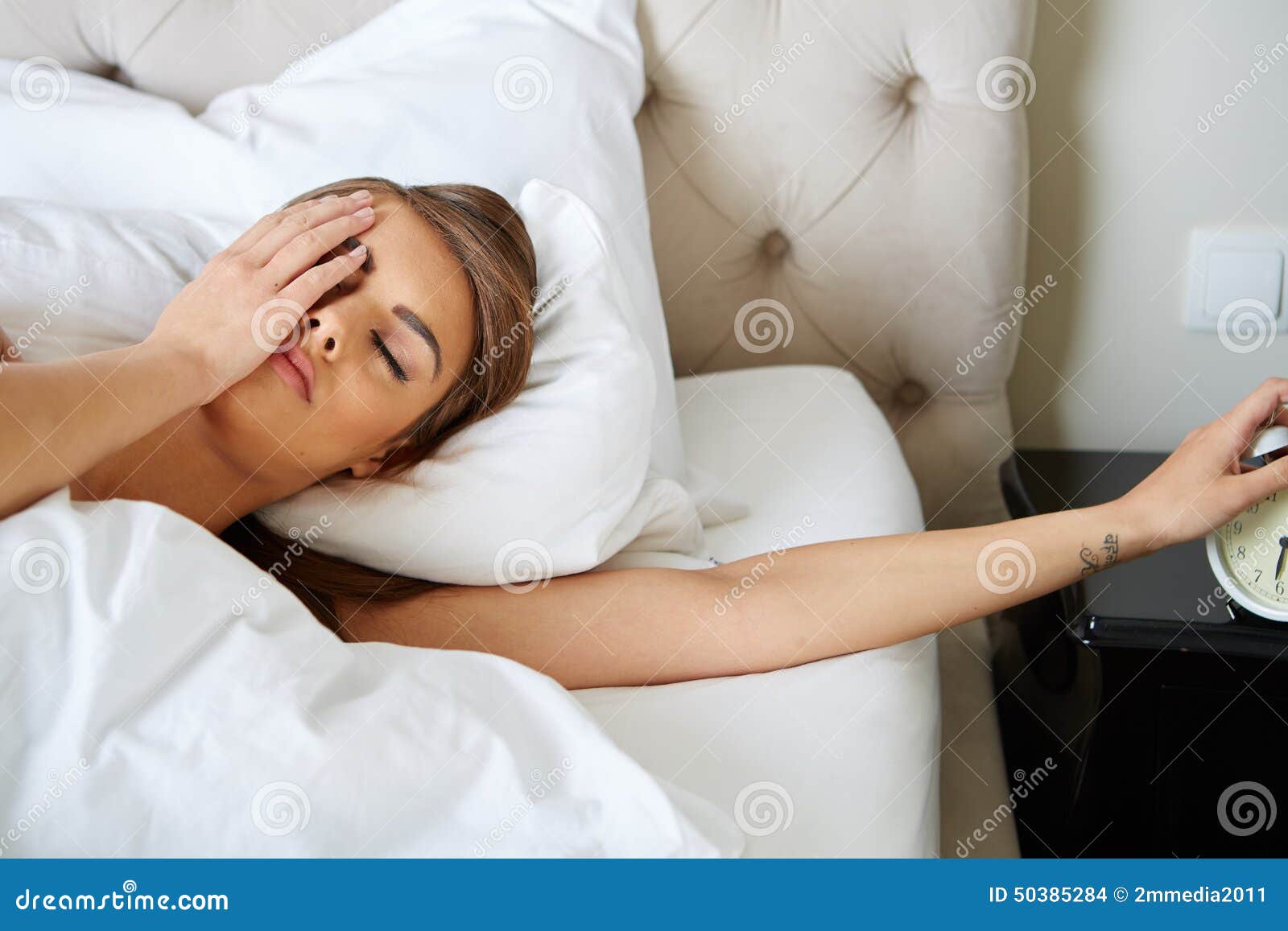 Young Beautiful, Woman Waking Up Stock Photo - Image of awaken, morning ...