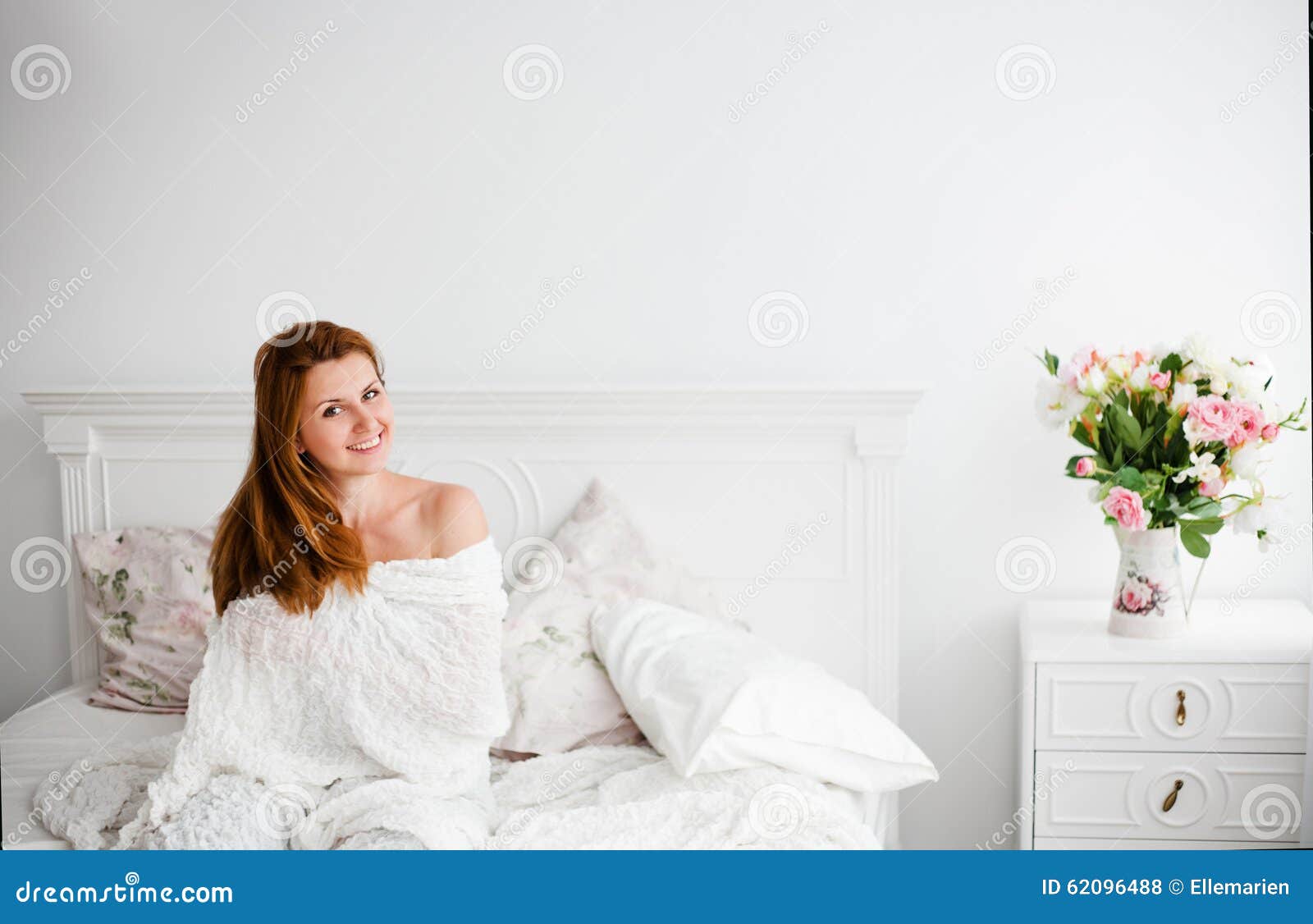 Young Beautiful Woman Waking Up Fully Rested Stock Photo - Image of ...